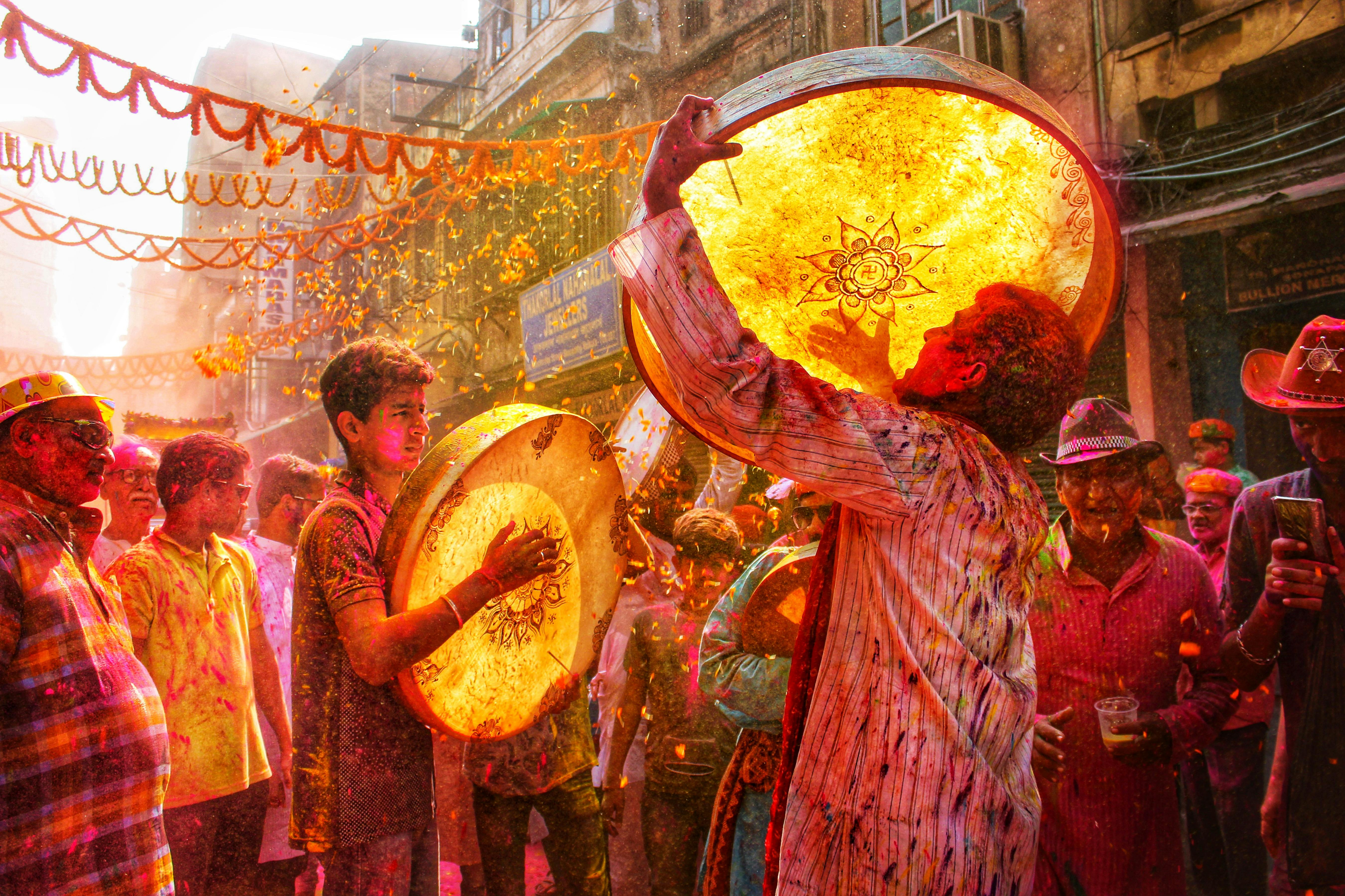 People on the Street Covered with Colored Power · Free Stock Photo