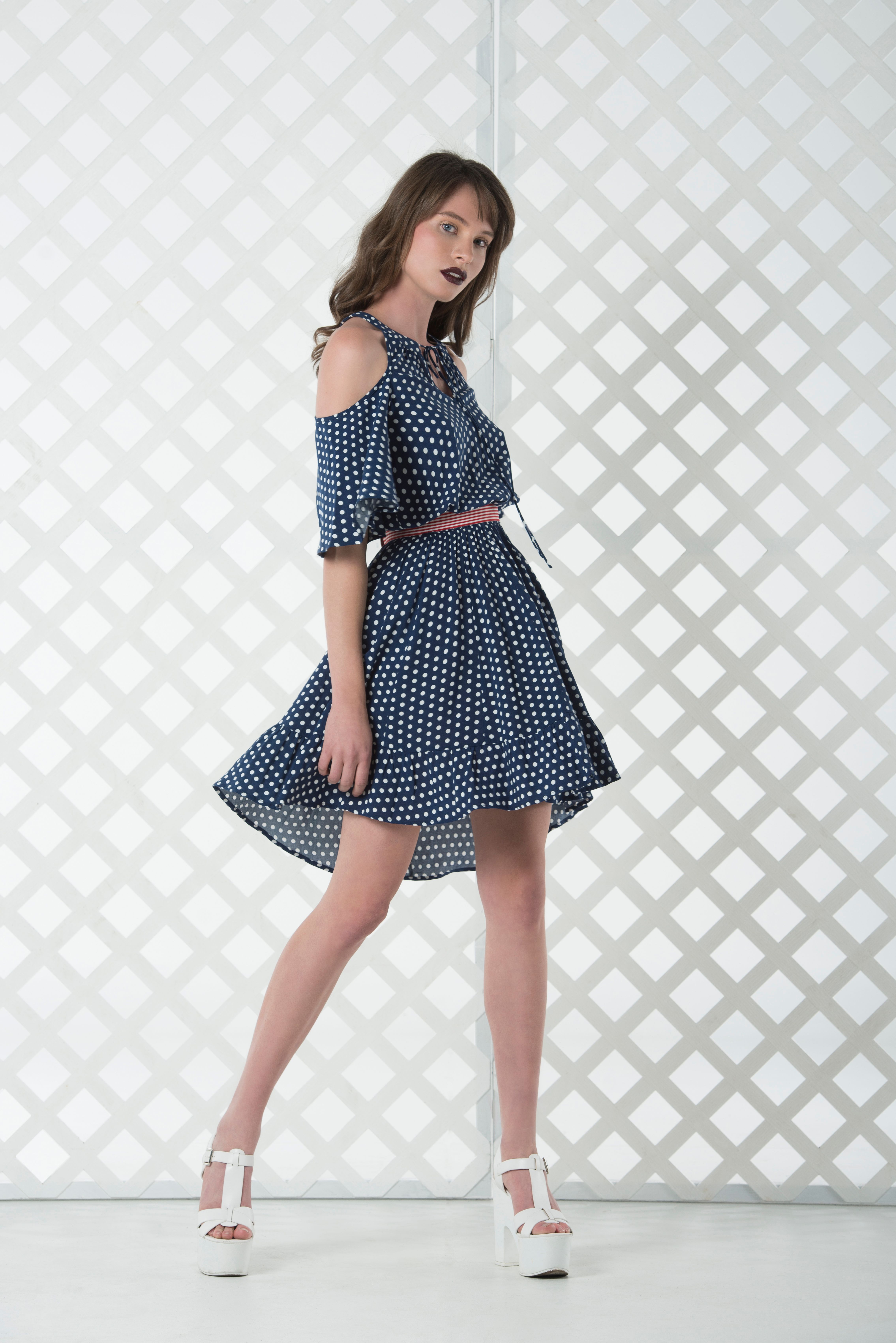 woman-in-blue-and-white-polka-dot-dress-free-stock-photo
