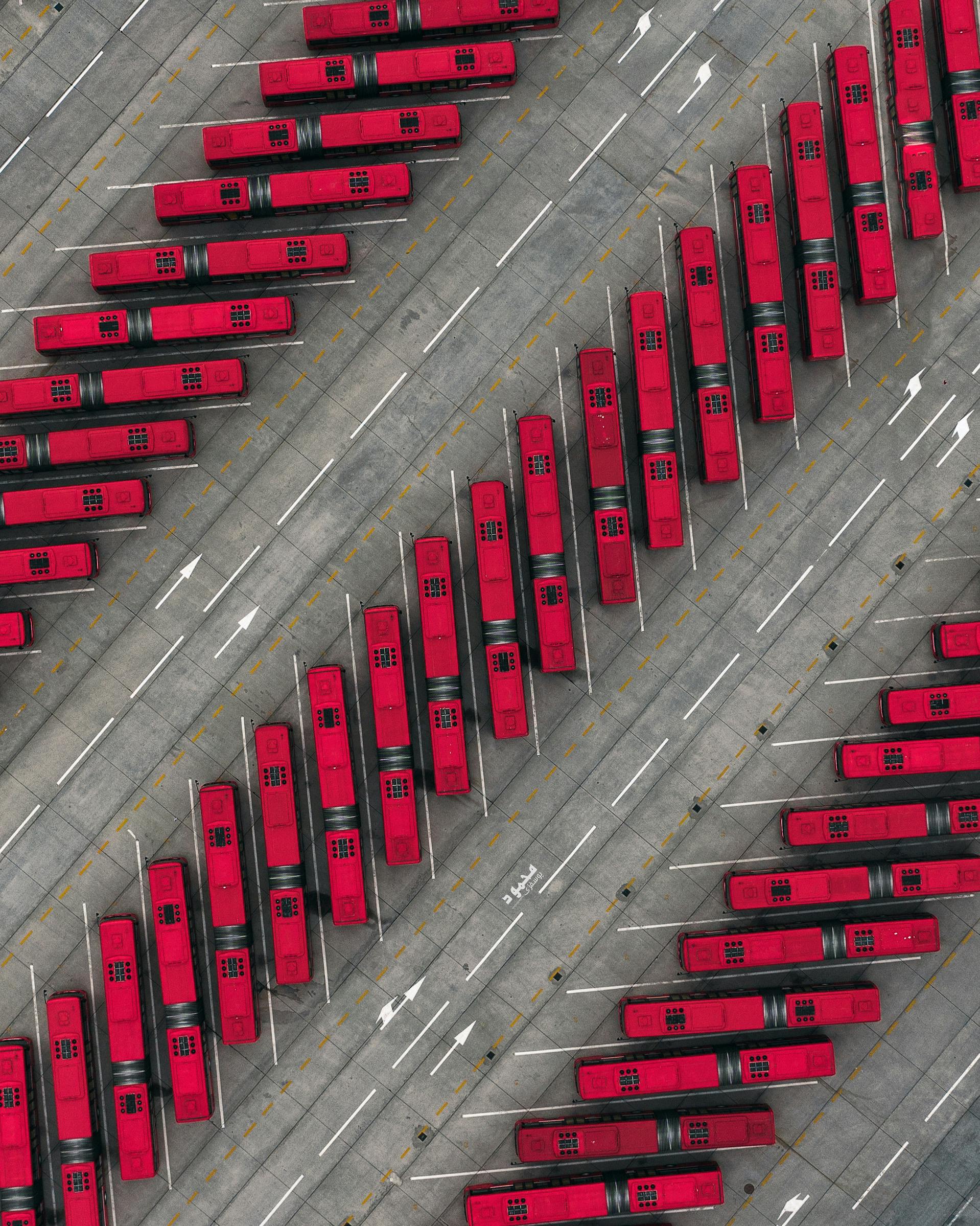 Aerial Photography of Bus Parking Lot · Free Stock Photo