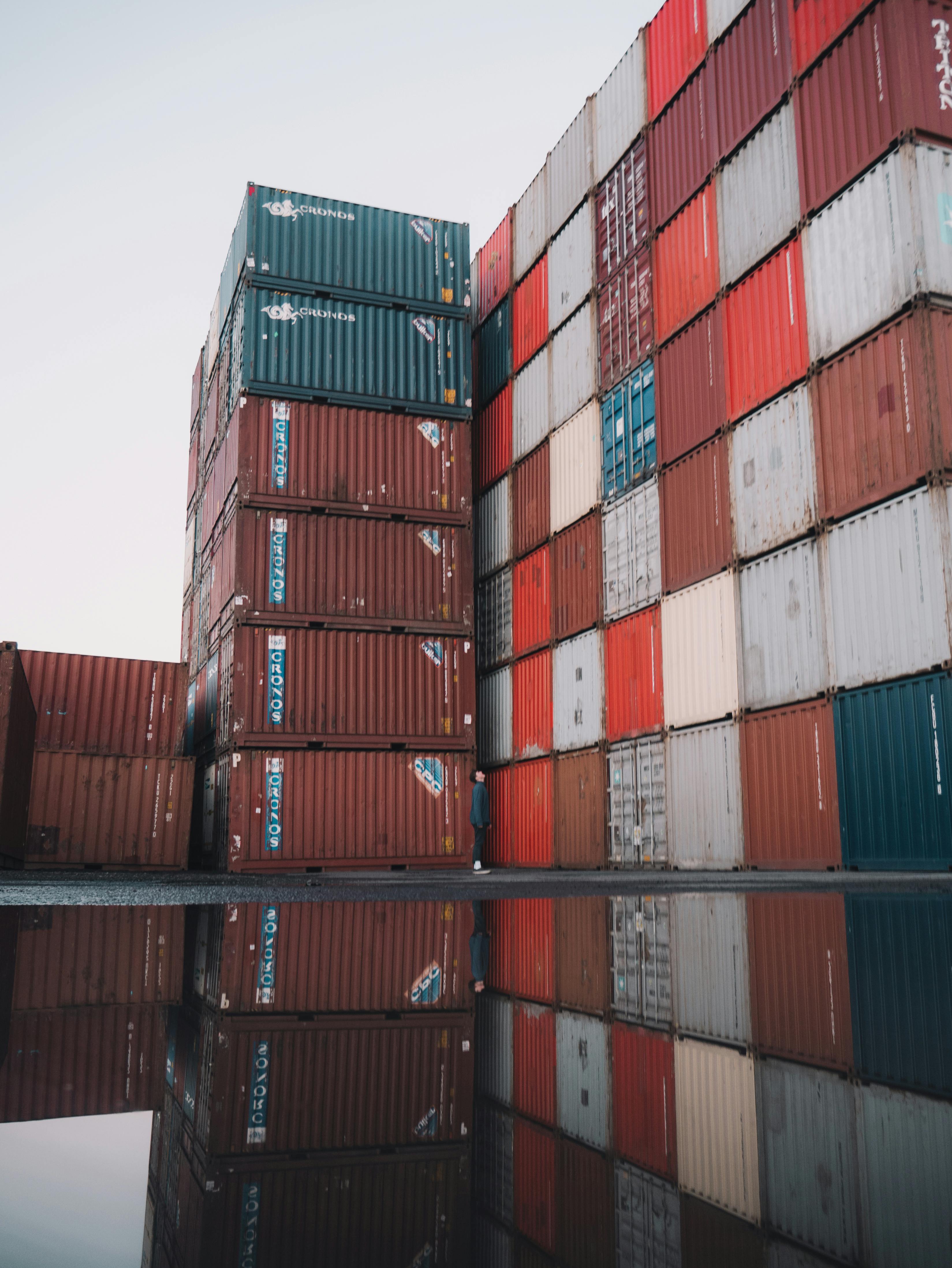 Red and Blue Intermodal Containers · Free Stock Photo
