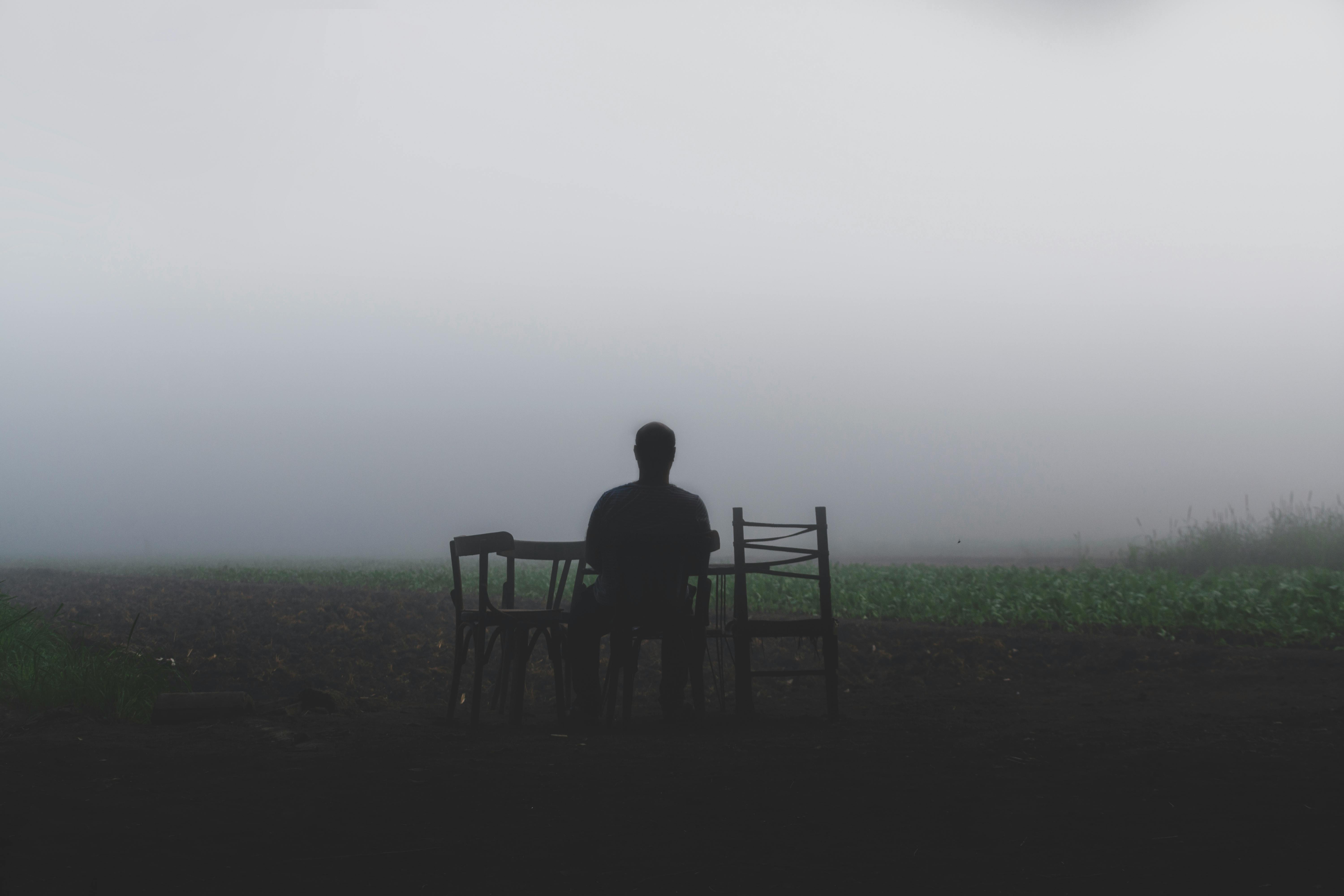 Back View of a Man Sitting Alone in a Metal Chair · Free Stock Photo