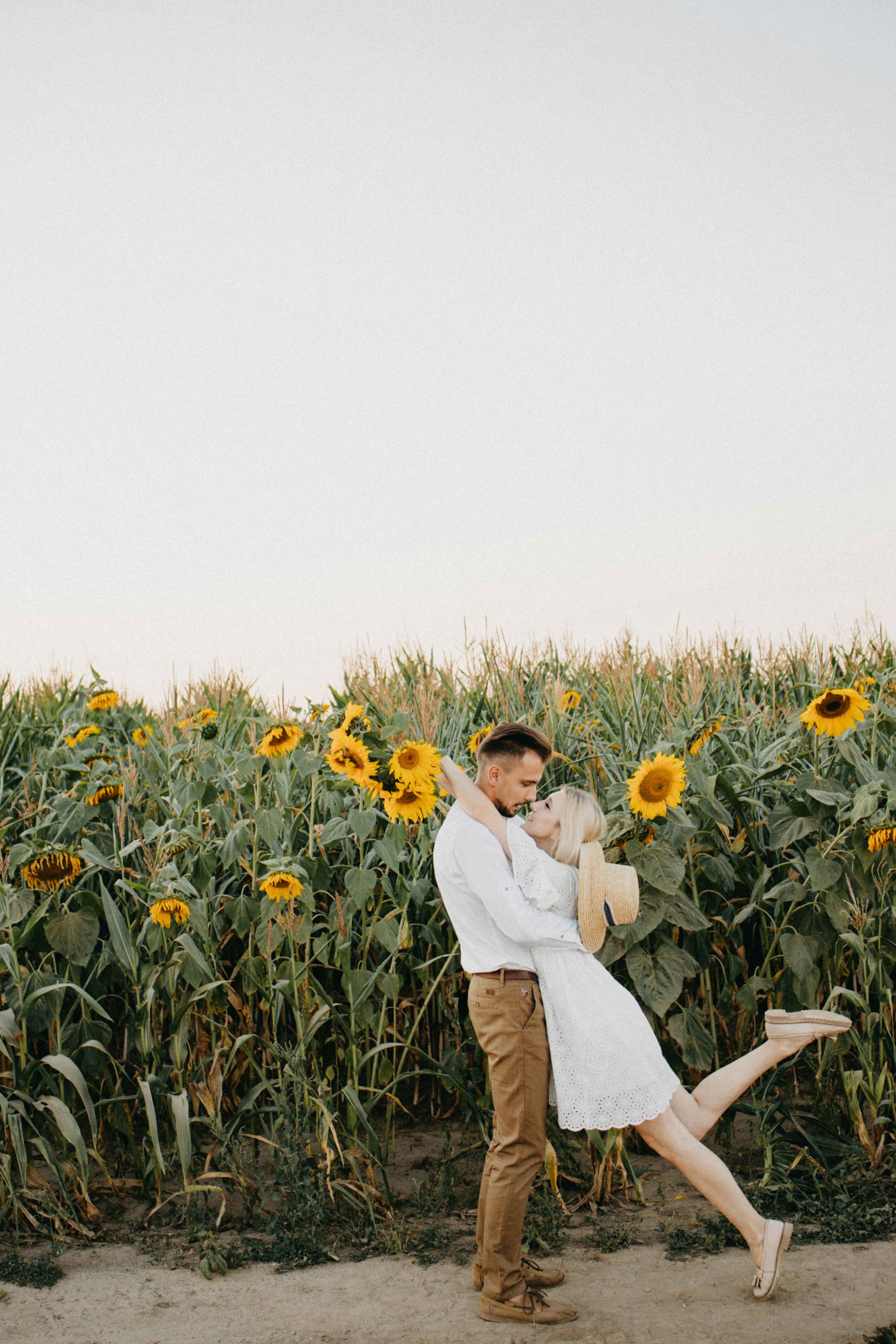 A Couple Hugging Each Other in the Sunflower Field · Free Stock Photo