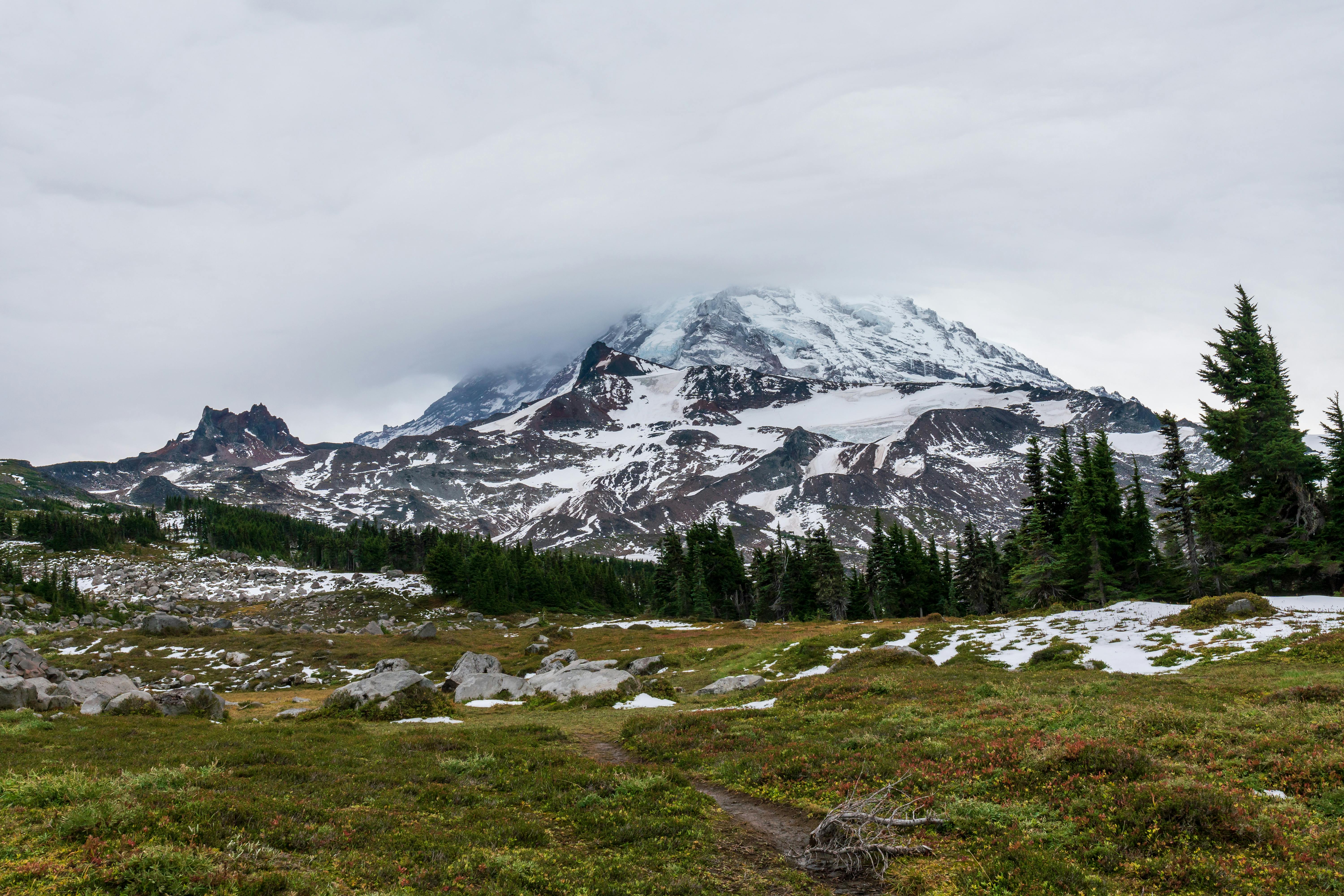 Snow Covered Mountain Near Green Trees · Free Stock Photo