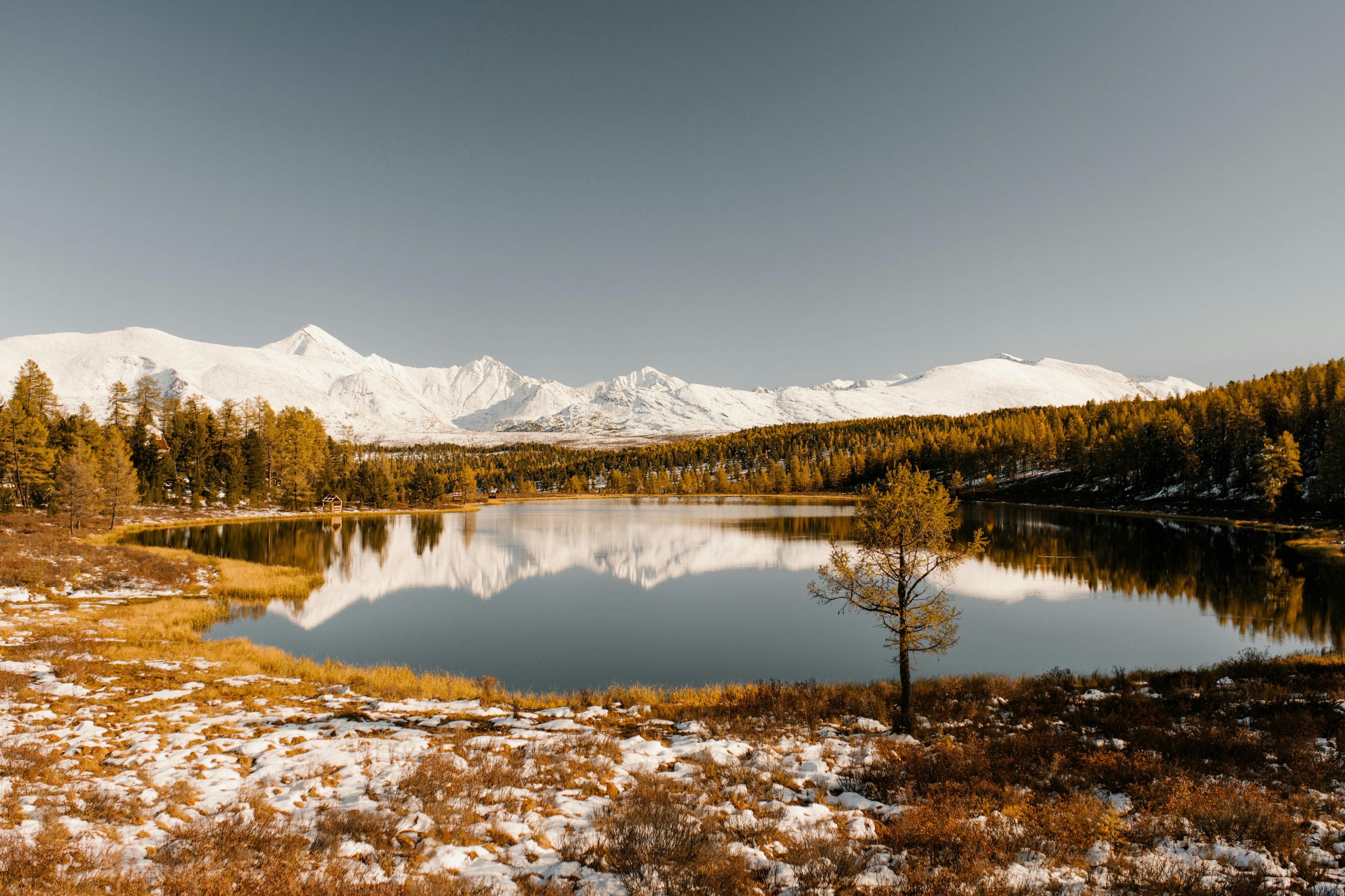 Scenic View of Placid Lake Across the Snow Capped Mountains · Free ...