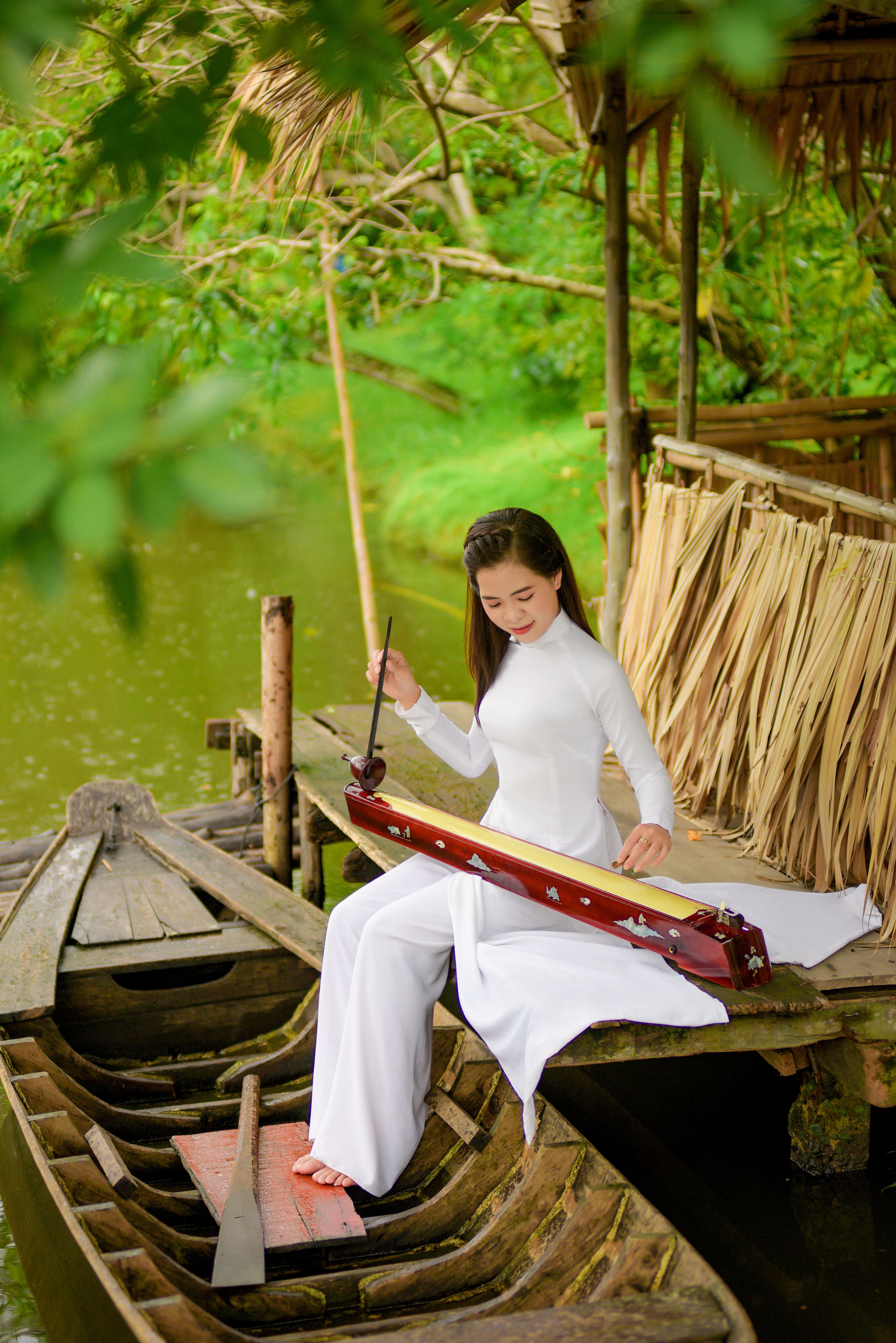 Elegant Lady playing a Traditional Stringed Instrument · Free Stock Photo