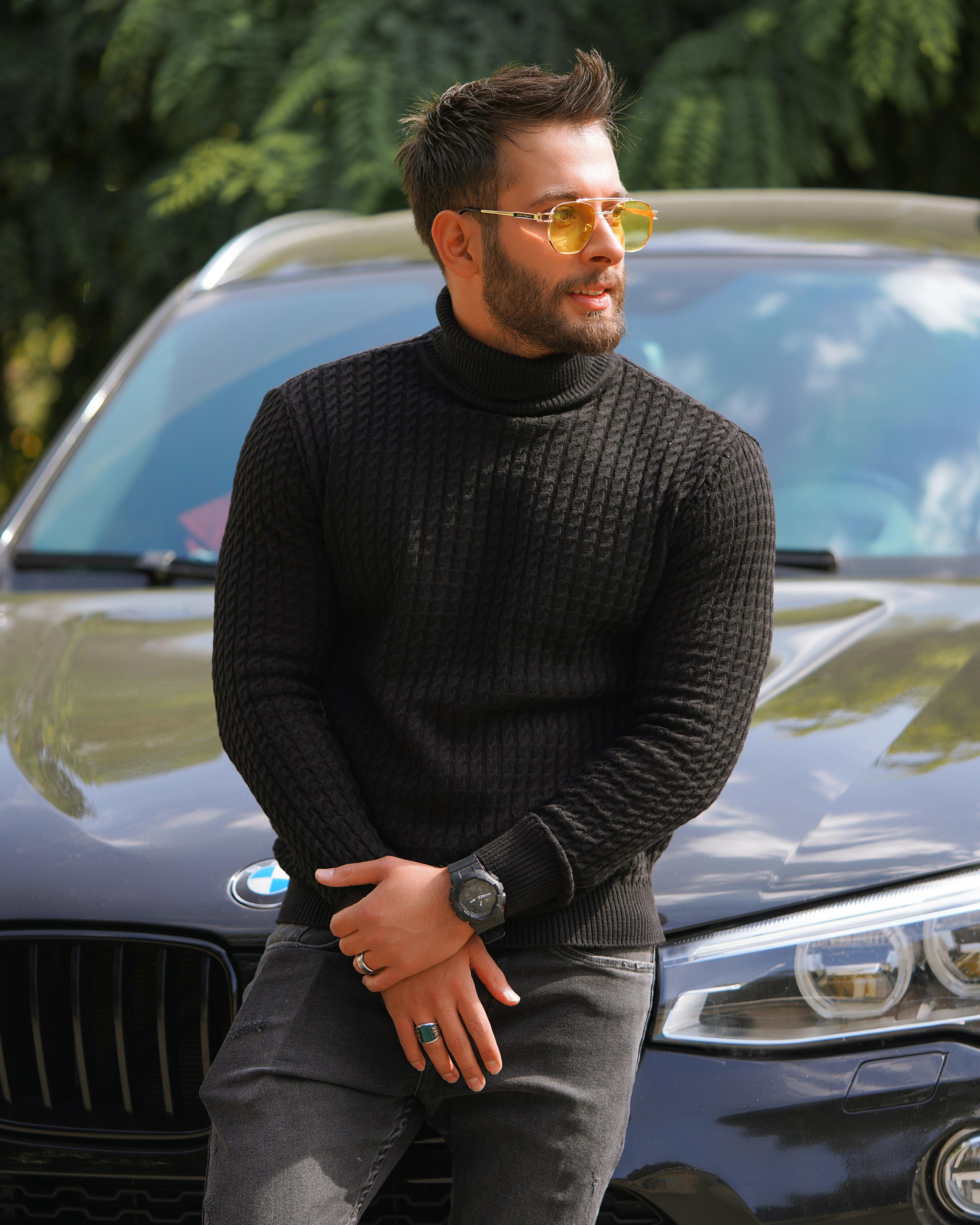 Man in Black Sweater Leaning on the Car · Free Stock Photo