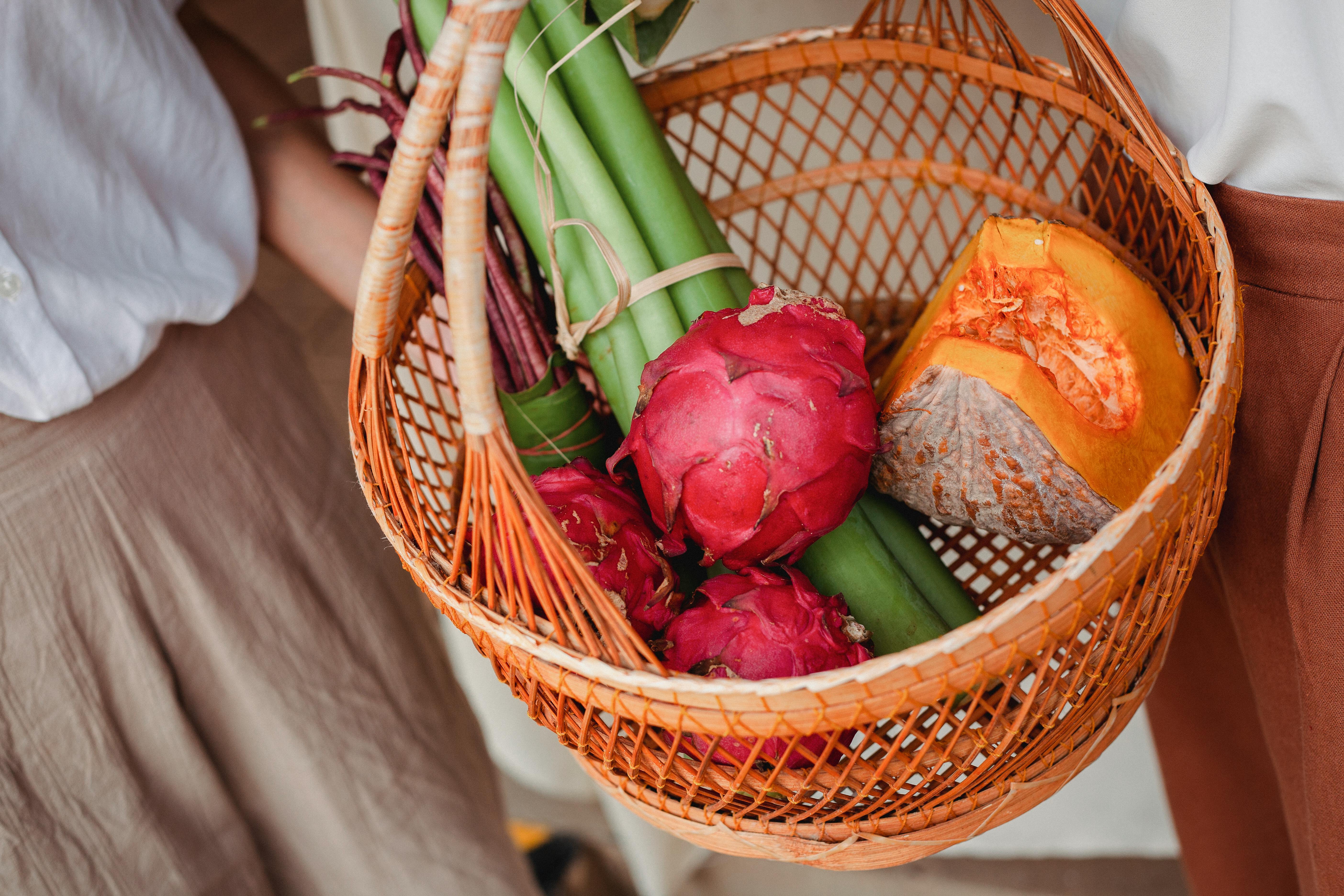 Fruits and Vegetables on Wicker Basket · Free Stock Photo