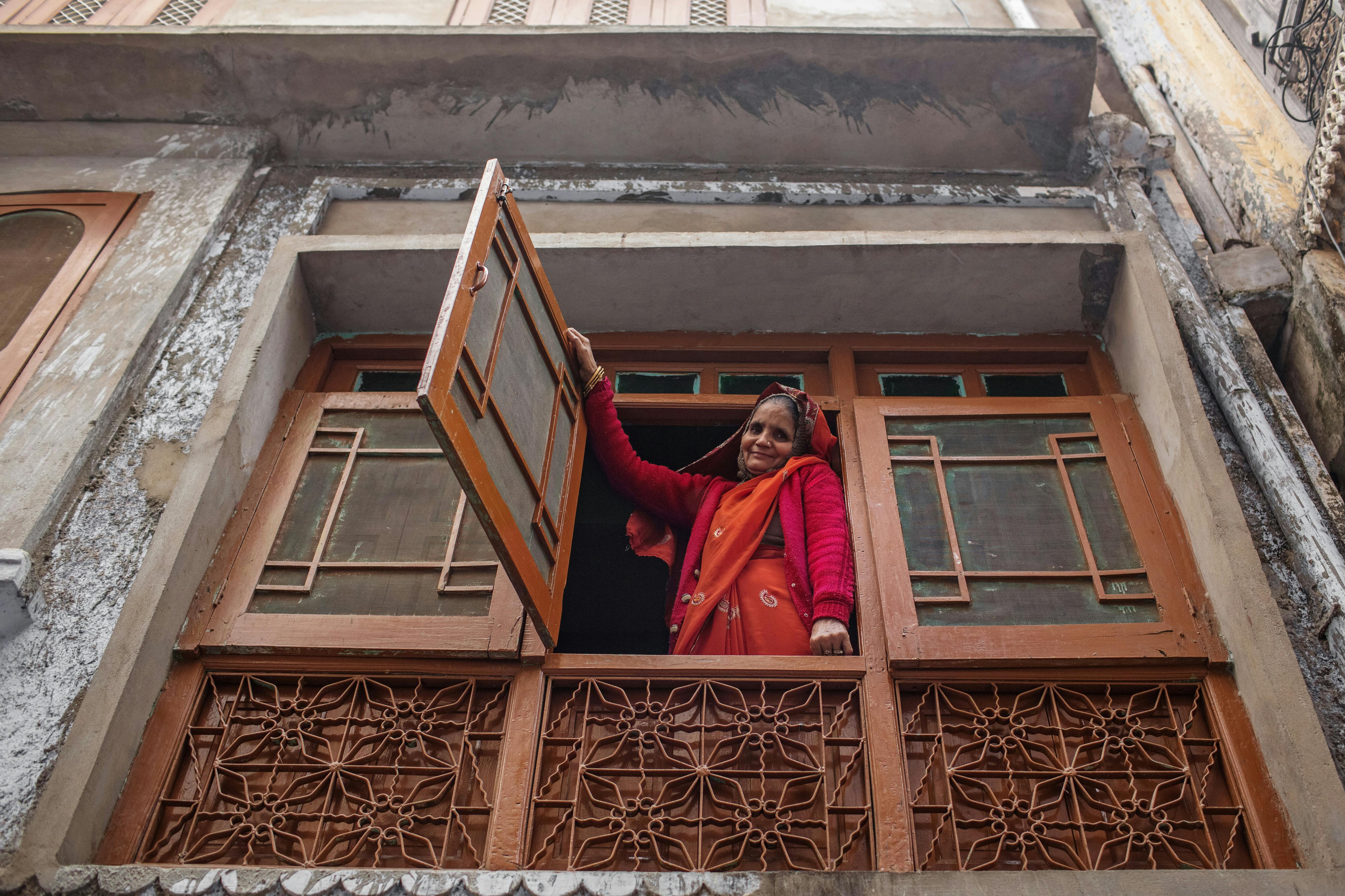 Smiling Indian woman in ornamental window · Free Stock Photo