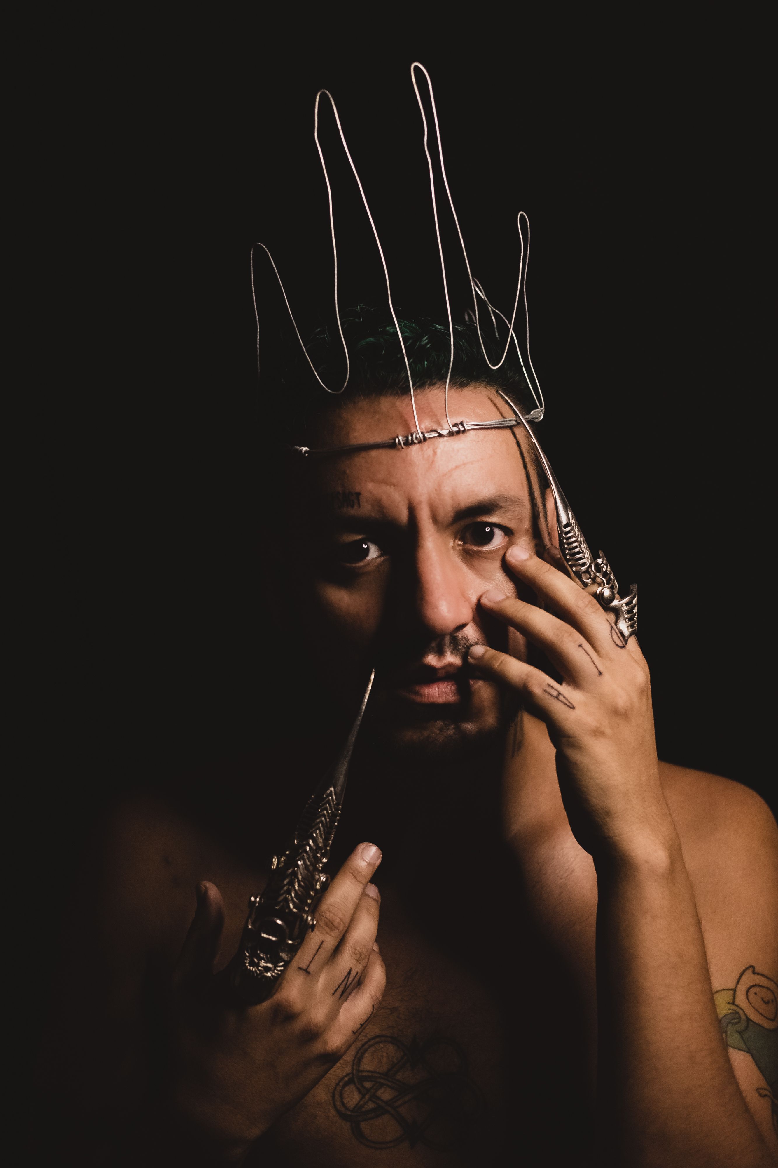 Man Wearing a Crown Made of Sculls and a Big Collar · Free Stock Photo
