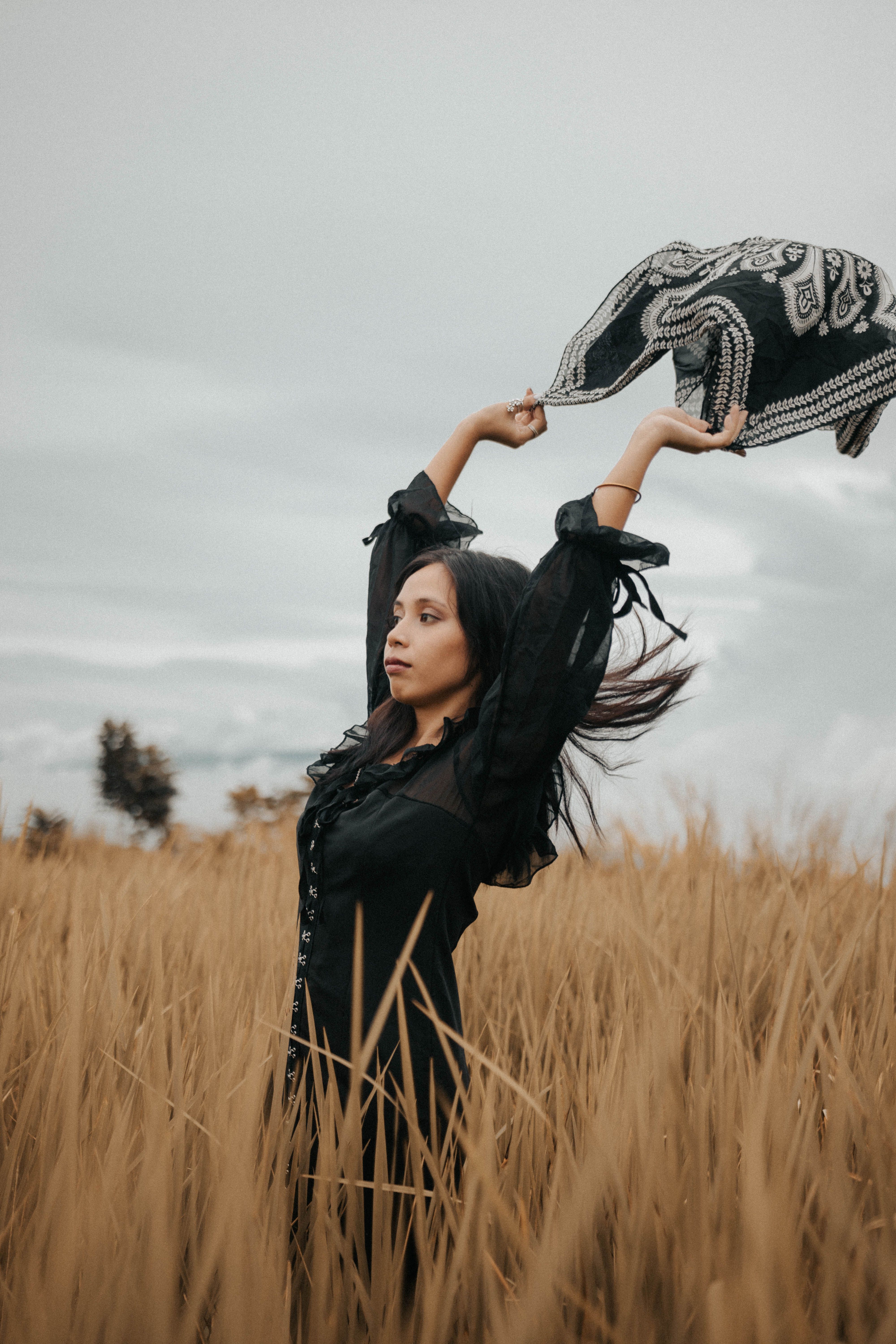 Woman Wearing Black Clothing Between Dry Grass · Free Stock Photo