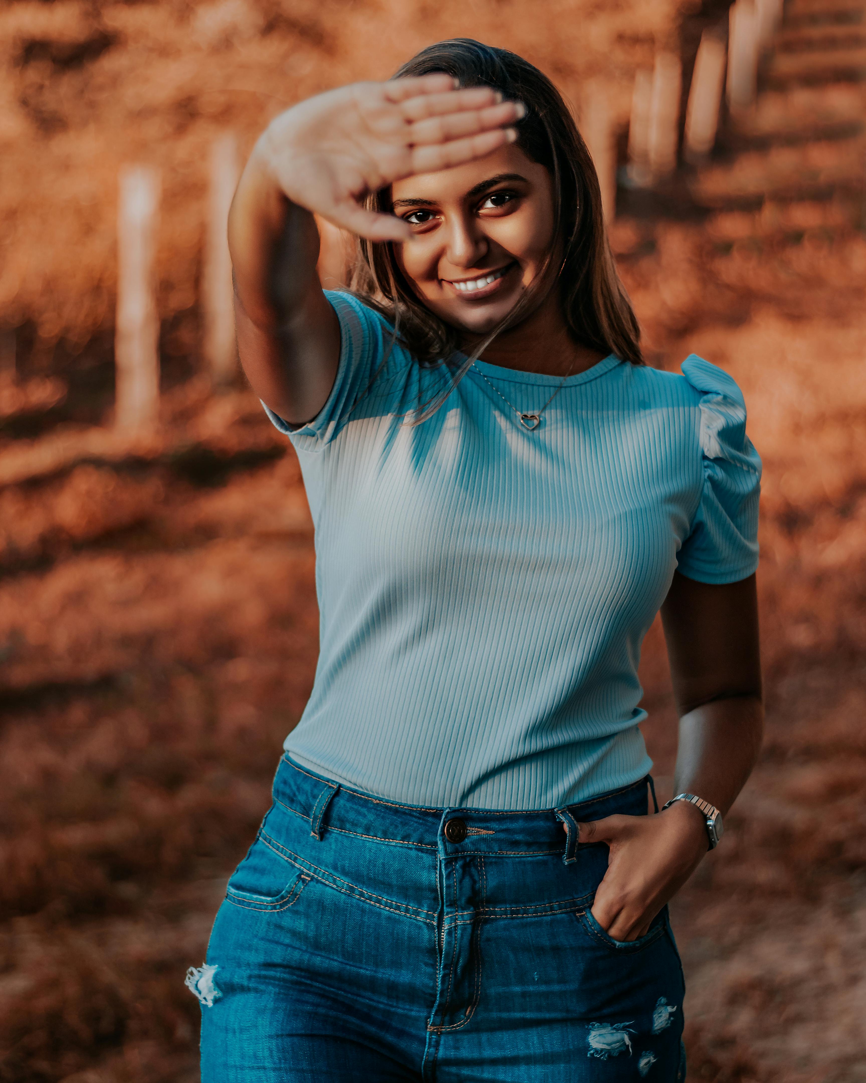 Beautiful Woman in Blue Top · Free Stock Photo