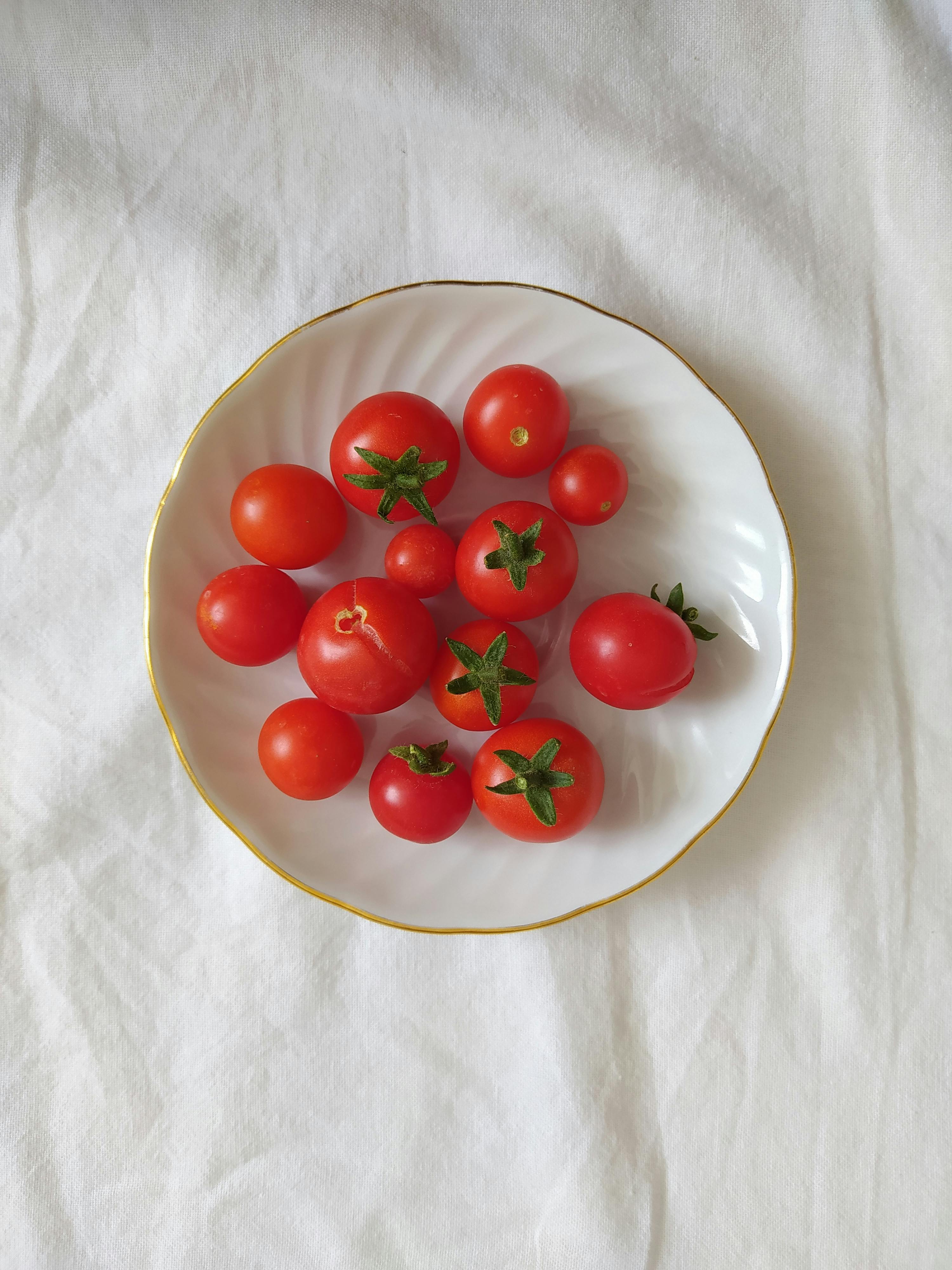 Tomato Top of White Ceramic Plate · Free Stock Photo