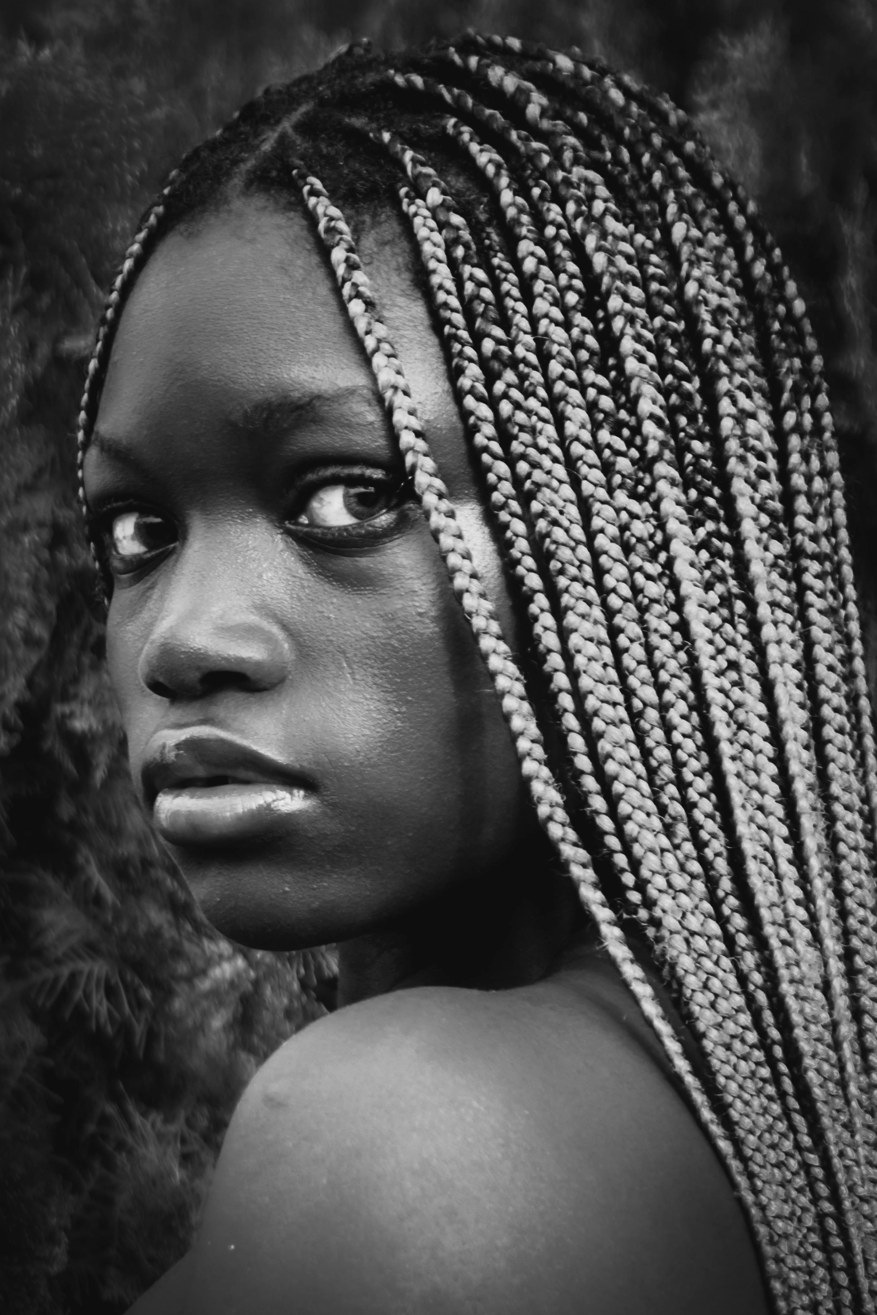 Grayscale Photo of Braided Hair Woman · Free Stock Photo
