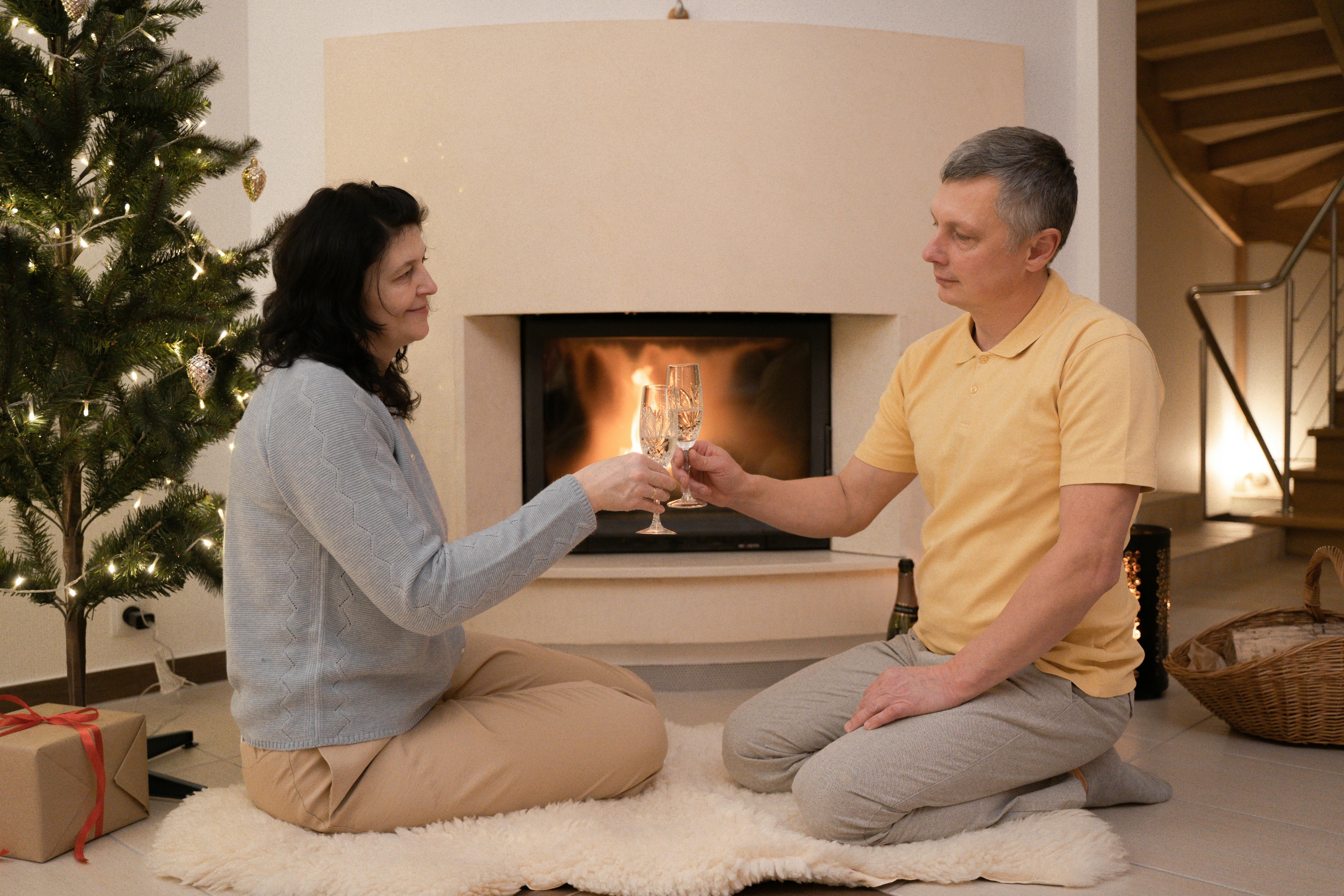 Couple having a Toast by the Fireplace · Free Stock Photo
