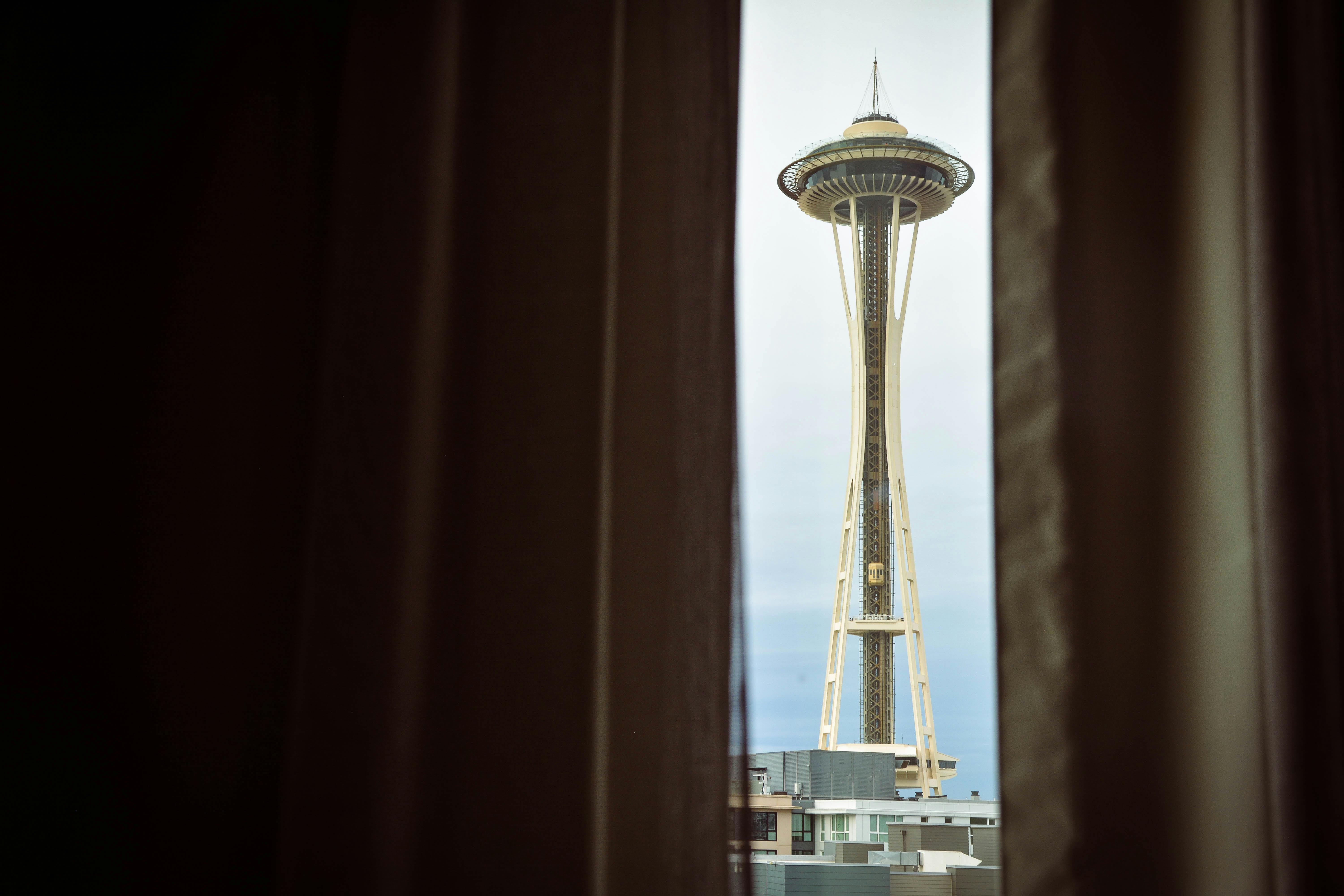 Space Needle Between Curtains in Hotel Room in Seattle, USA · Free ...
