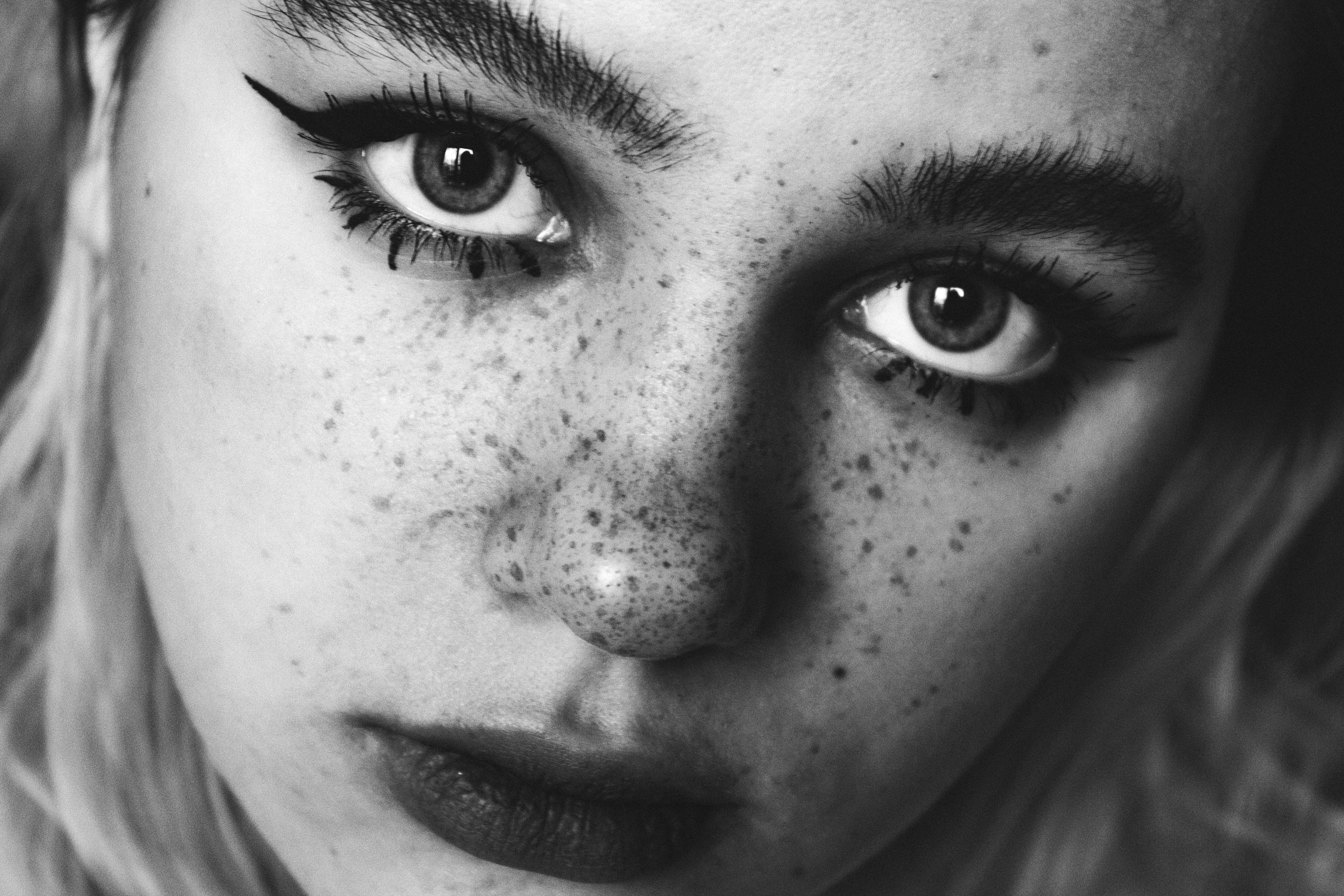 Grayscale Photo of a Woman's Face · Free Stock Photo