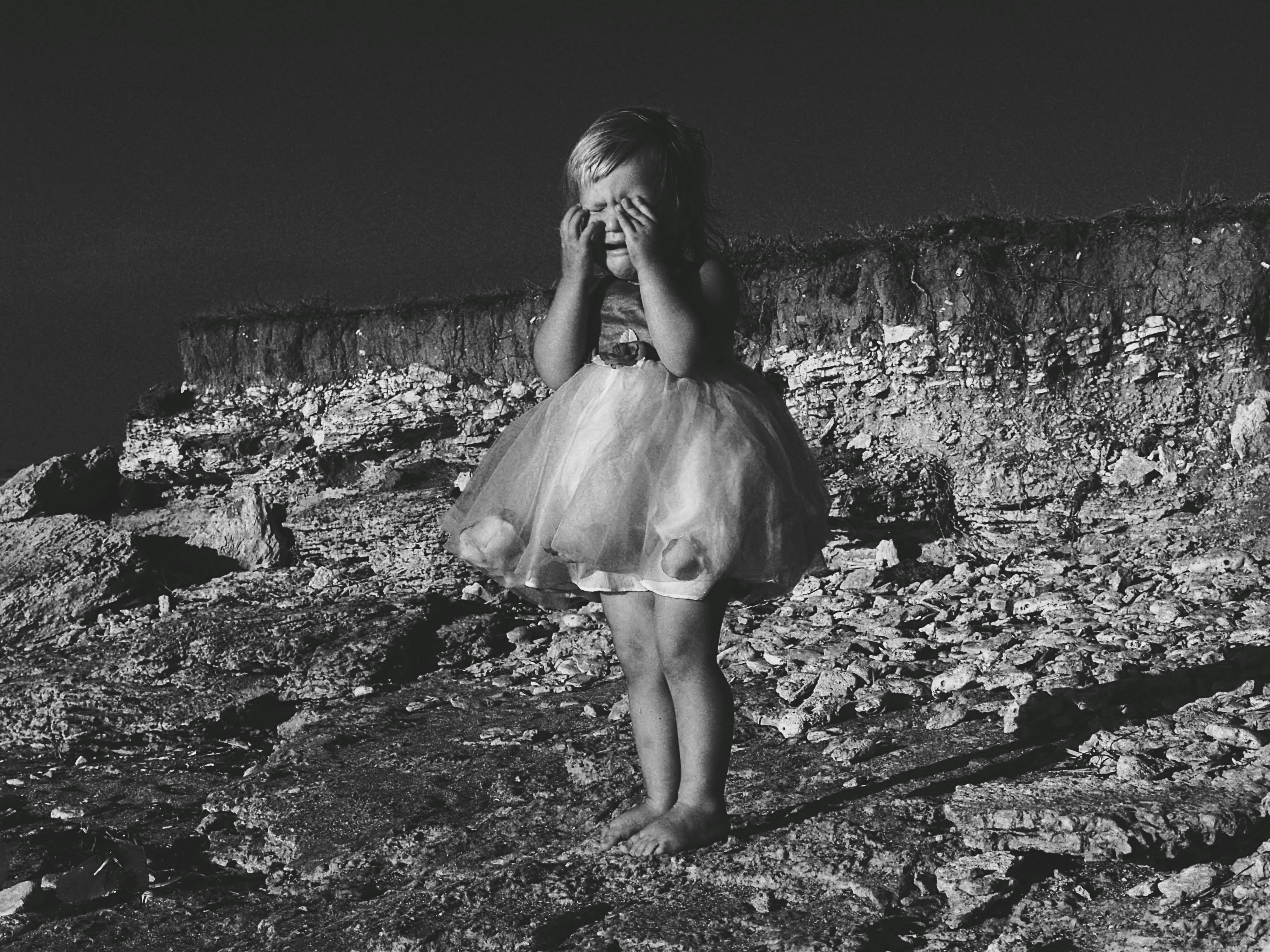 Grayscale Photo of a Girl Crying · Free Stock Photo