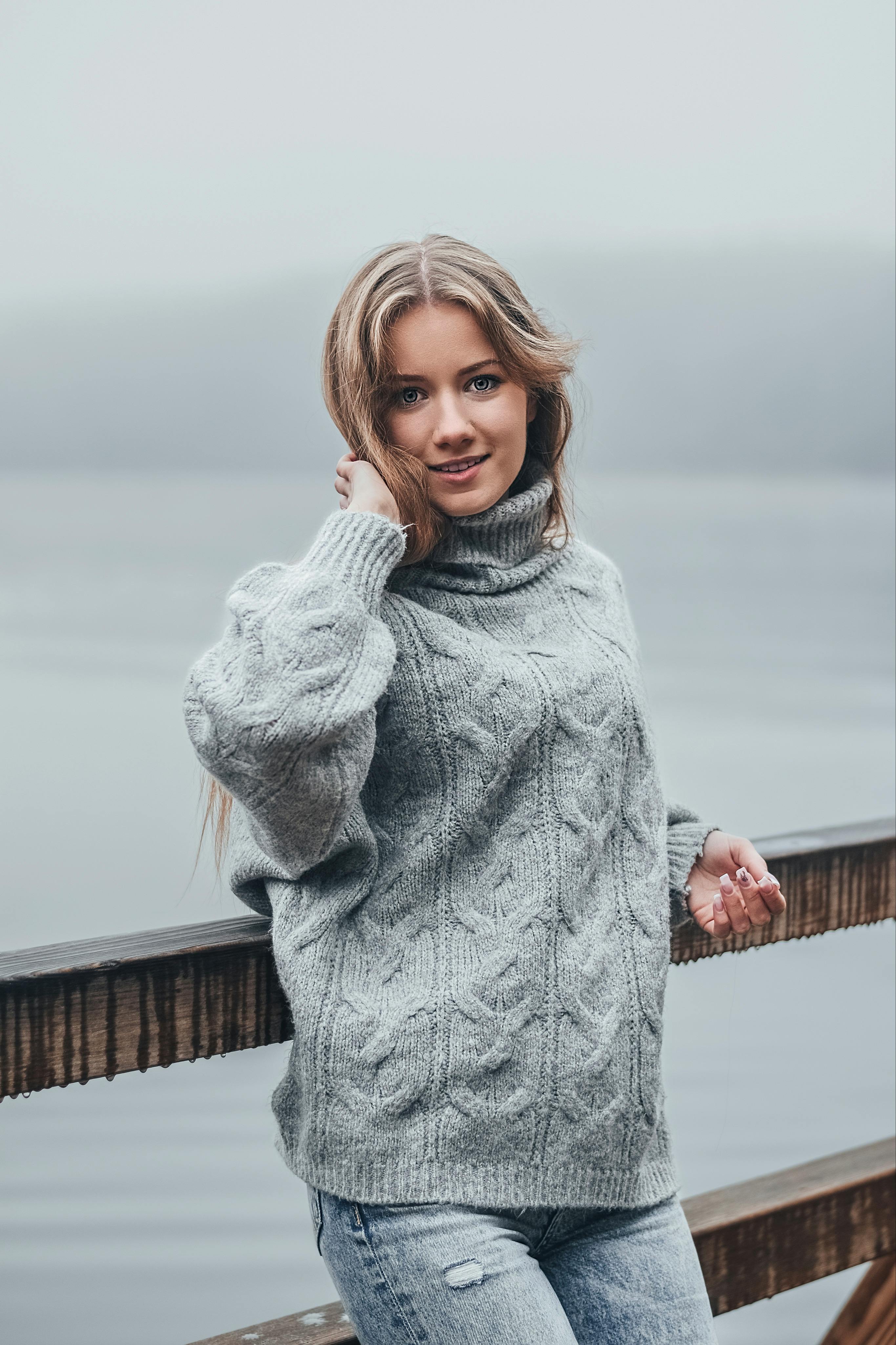 Woman in Gray Sweater · Free Stock Photo