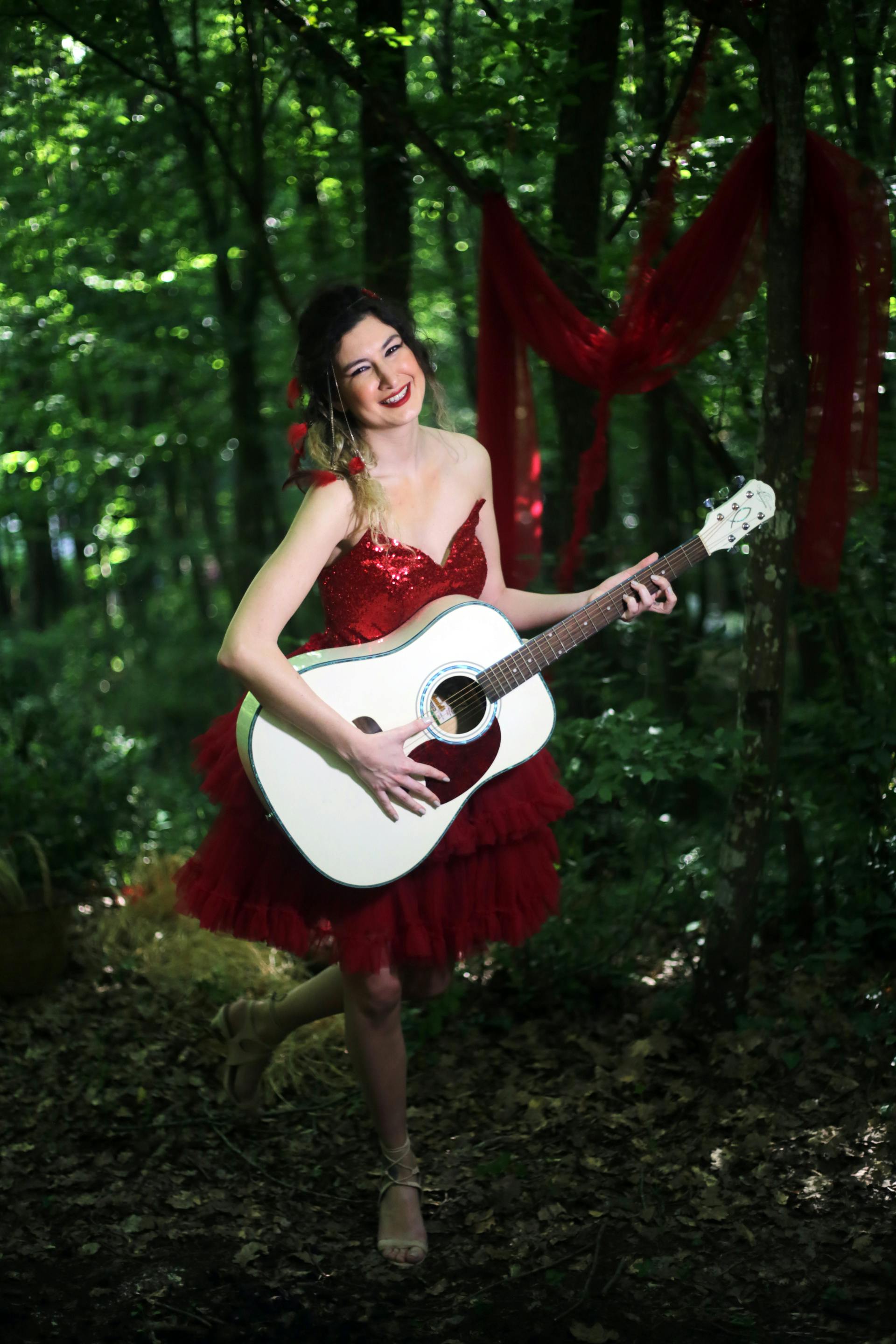 Woman in White Dress Playing Mandolin · Free Stock Photo