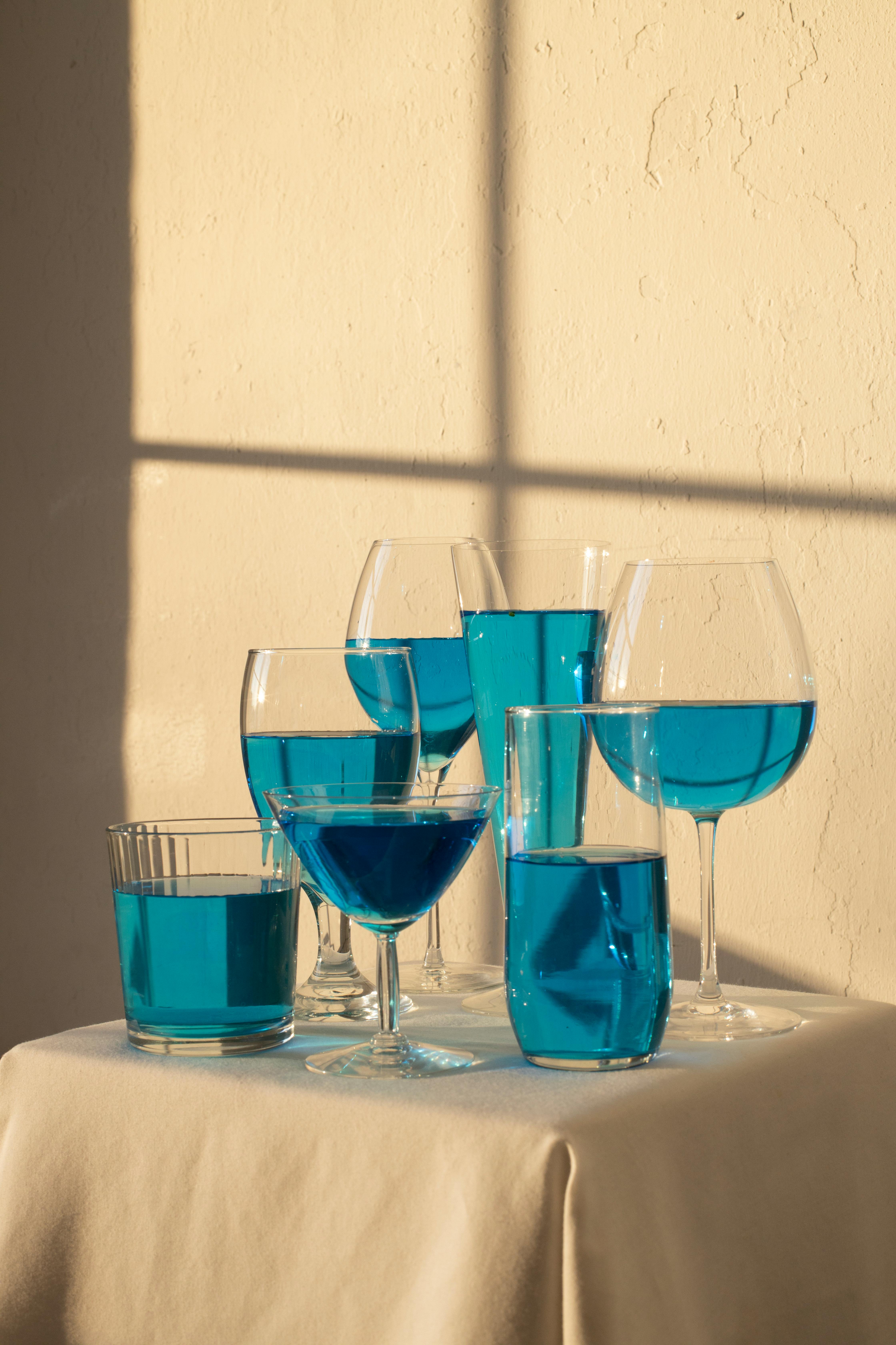 Layout of glassware with blue liquid · Free Stock Photo