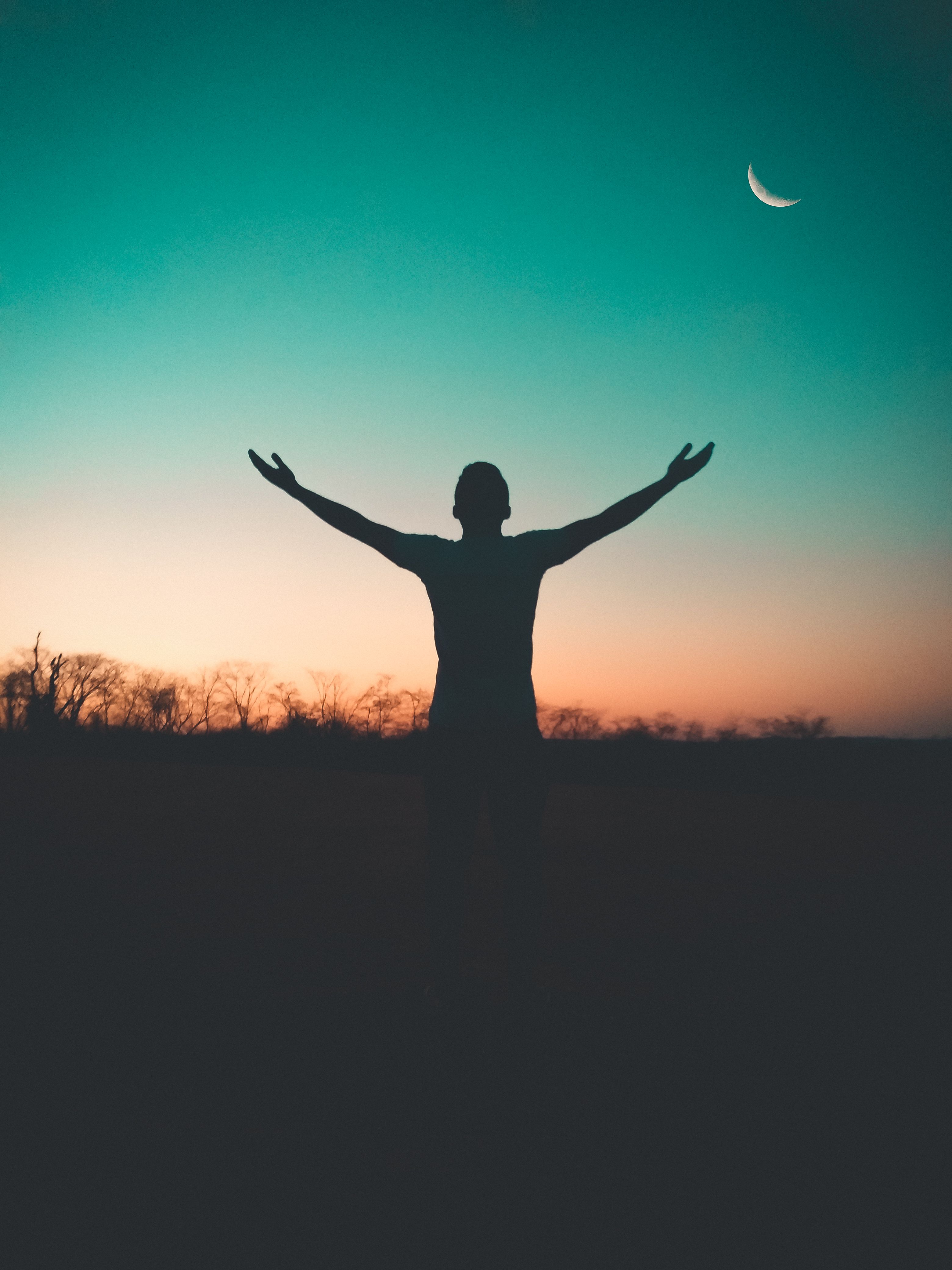 Silhouette of Person Raising Arms During Sunset · Free Stock Photo