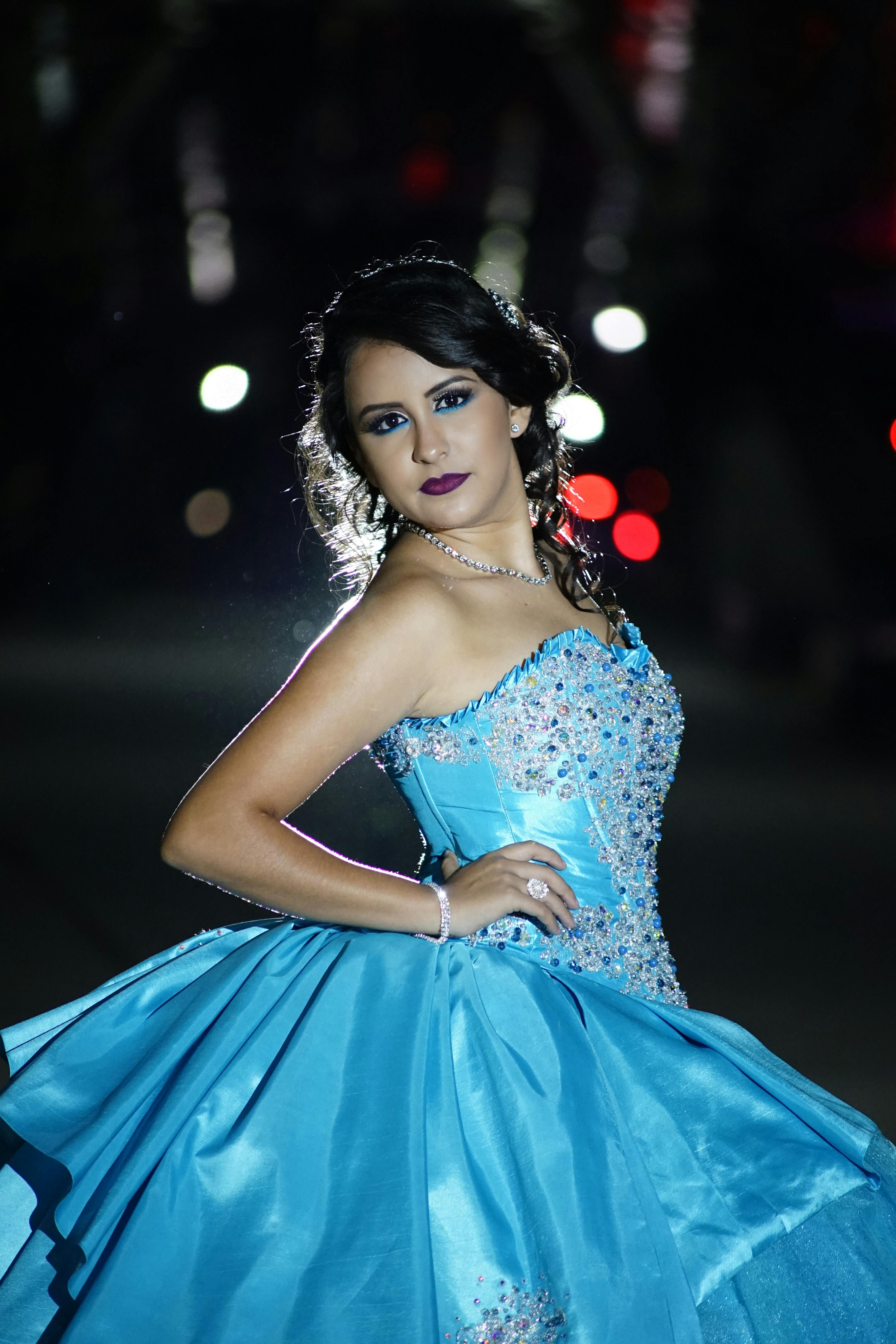 Woman in Blue Tube Dress Standing · Free Stock Photo
