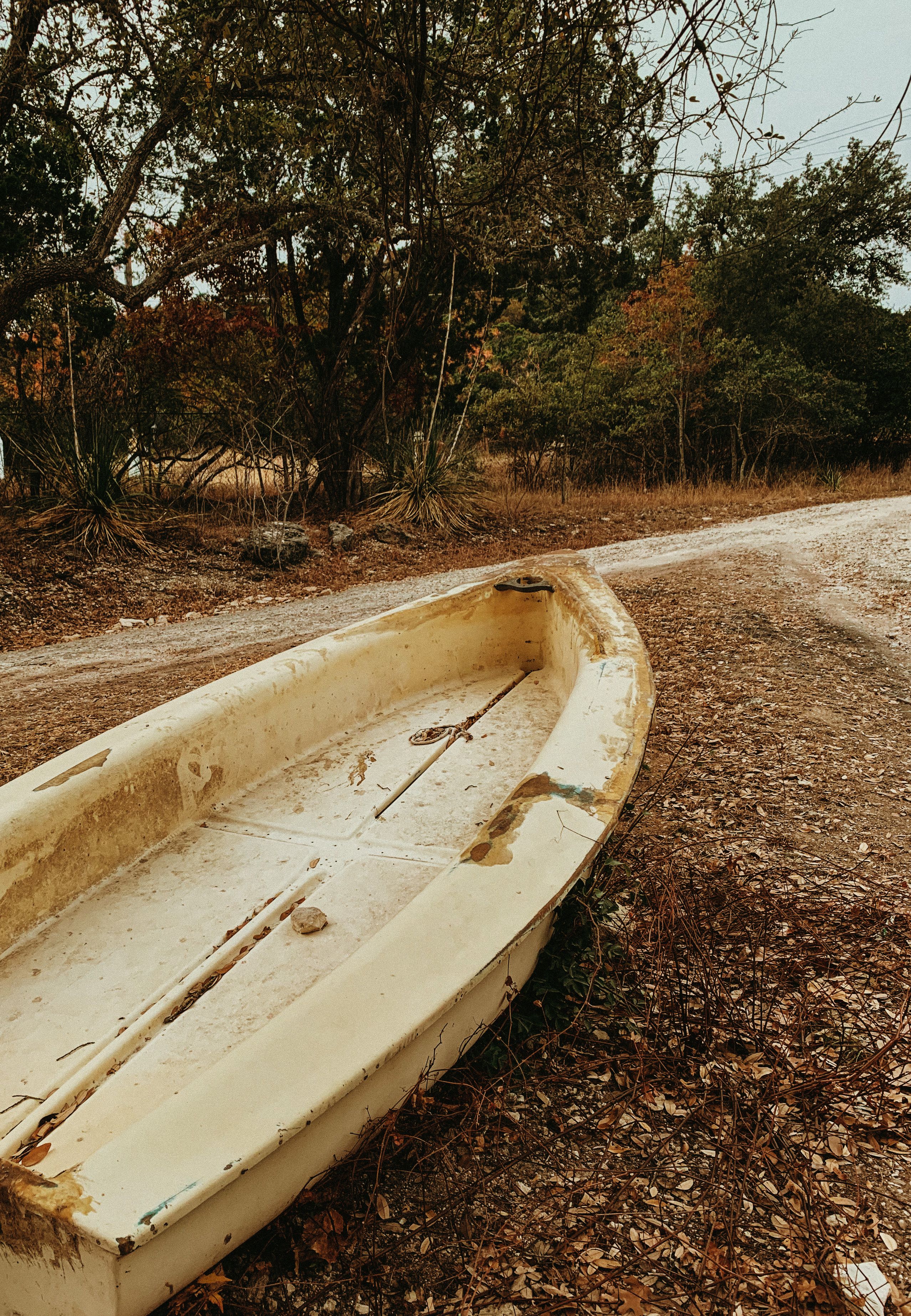 Abandoned Canoe Boat on Dried Leaves · Free Stock Photo