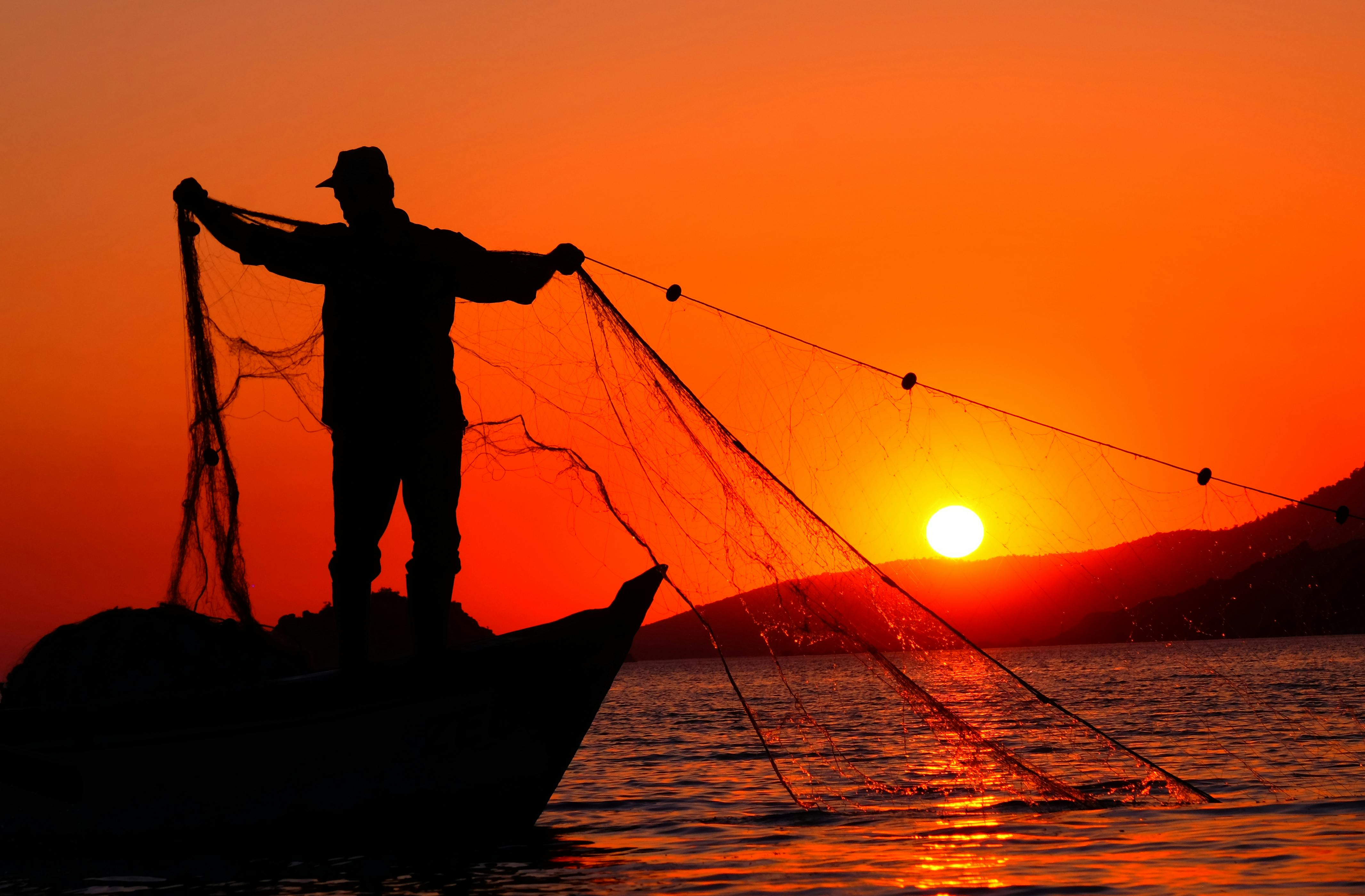 Silhouette Photo of a Man Holding a Fish Net · Free Stock Photo
