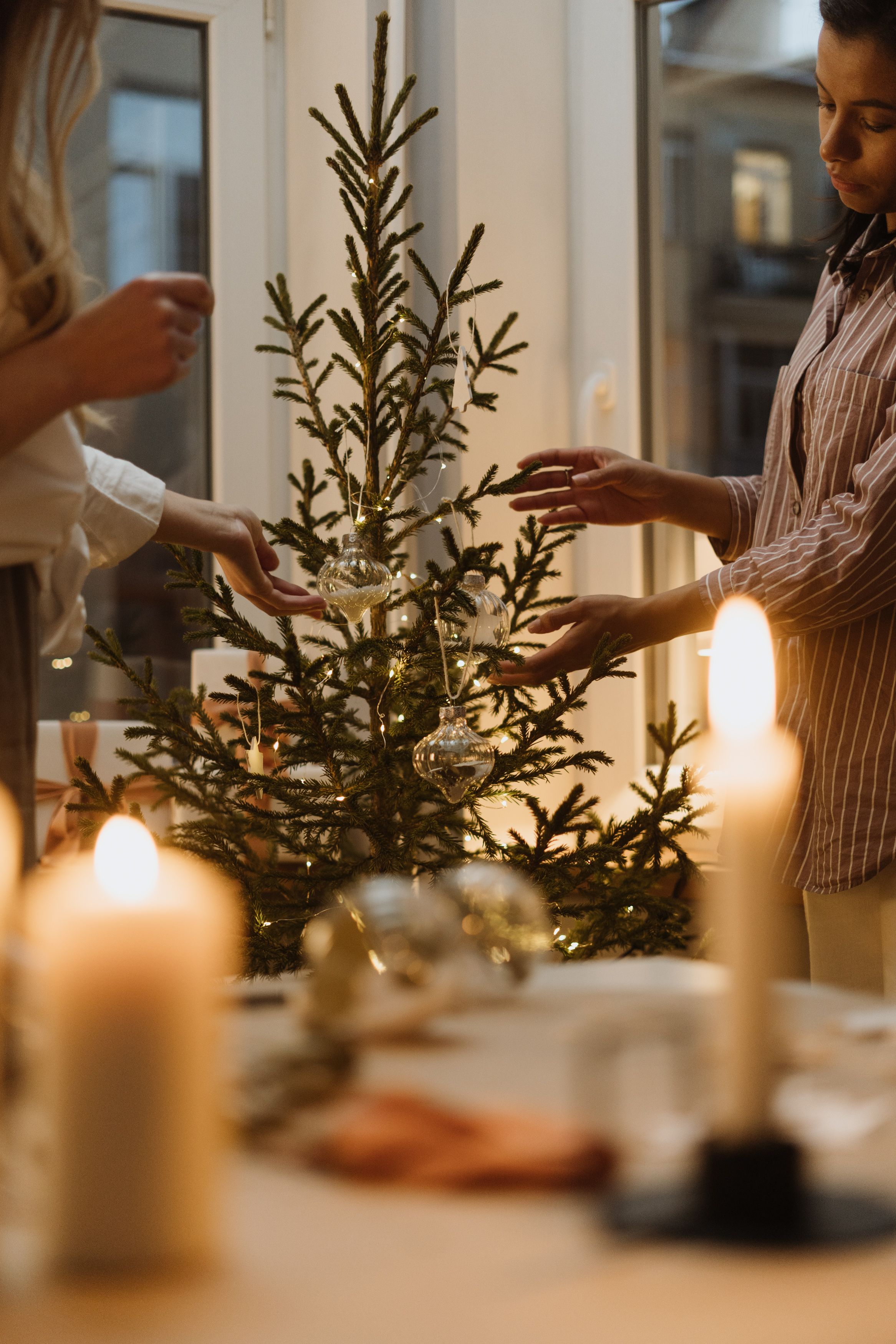 People on Christmas Tree at Home during Winter · Free Stock Photo