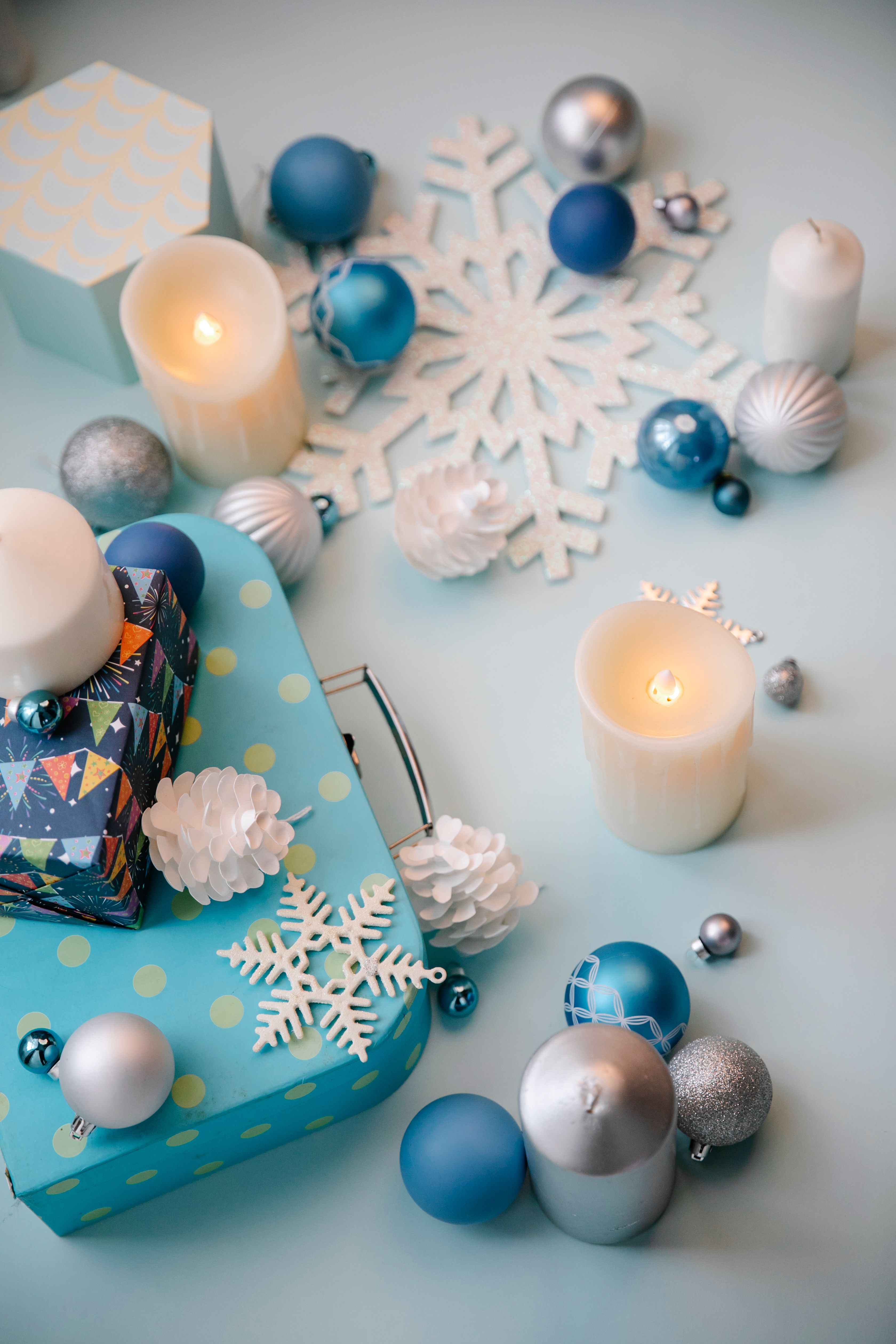 Christmas decorative objects on black surface · Free Stock Photo