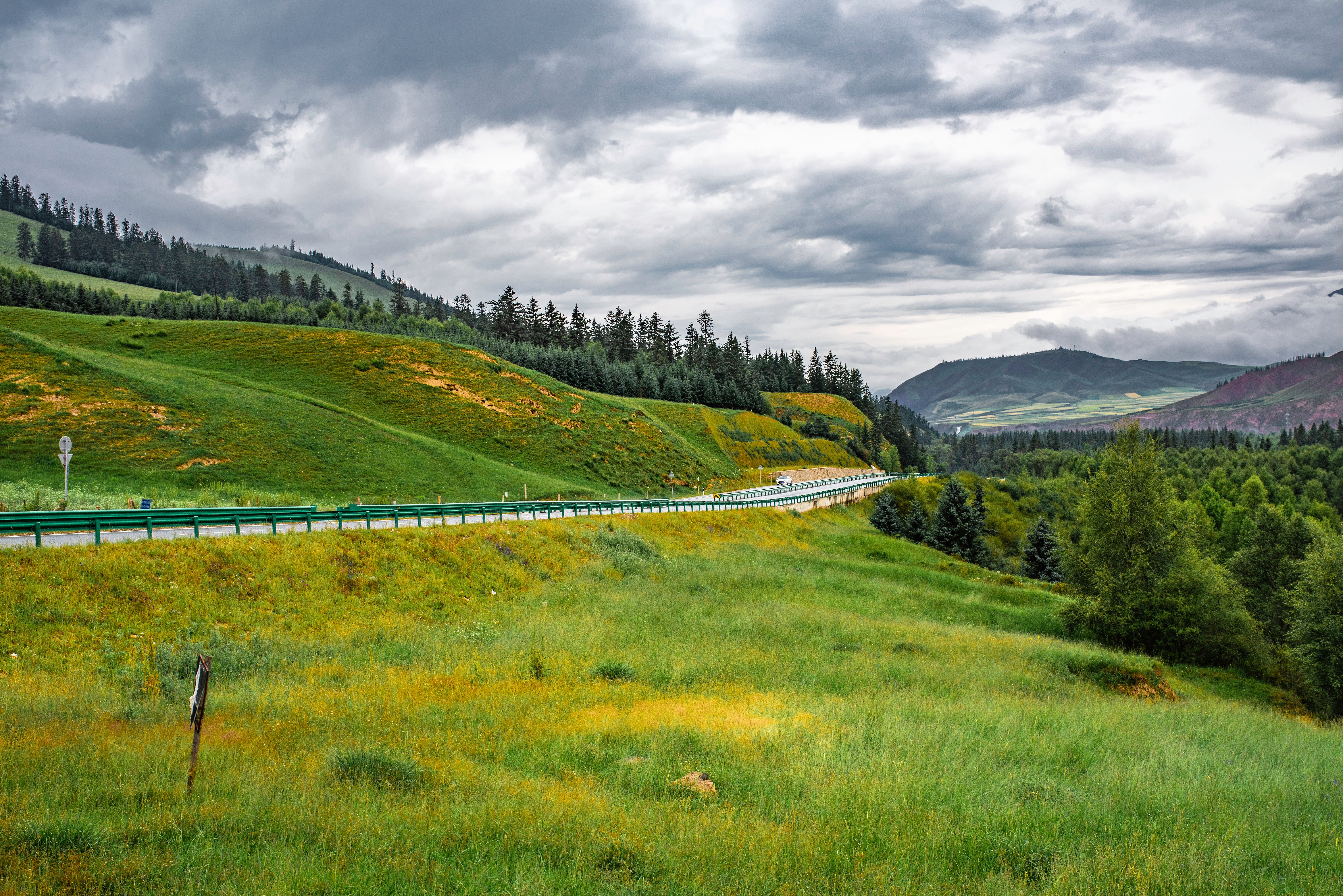 Concrete Road in the Countryside Between Grassland · Free Stock Photo