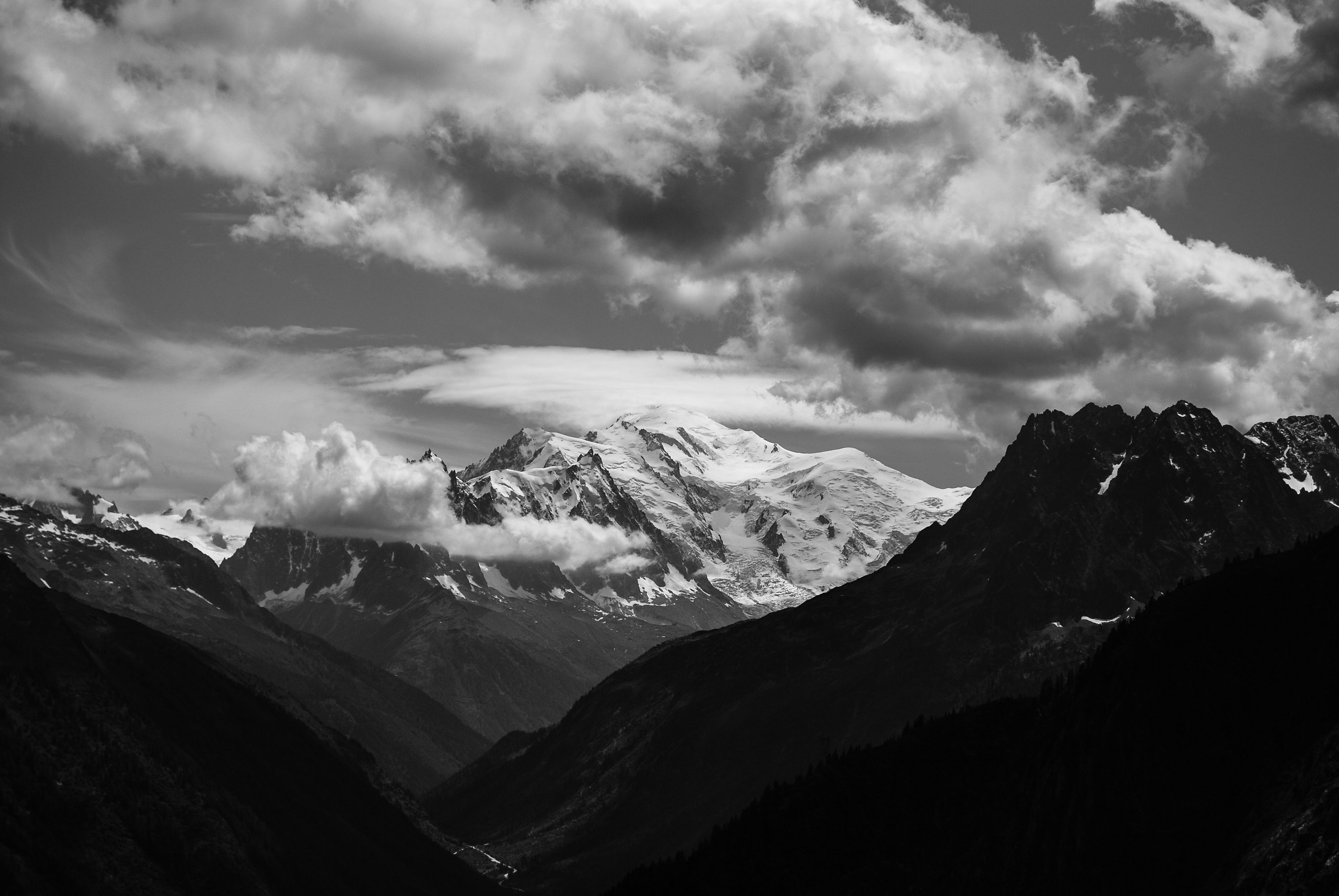 Grayscale Photo of Mountains · Free Stock Photo