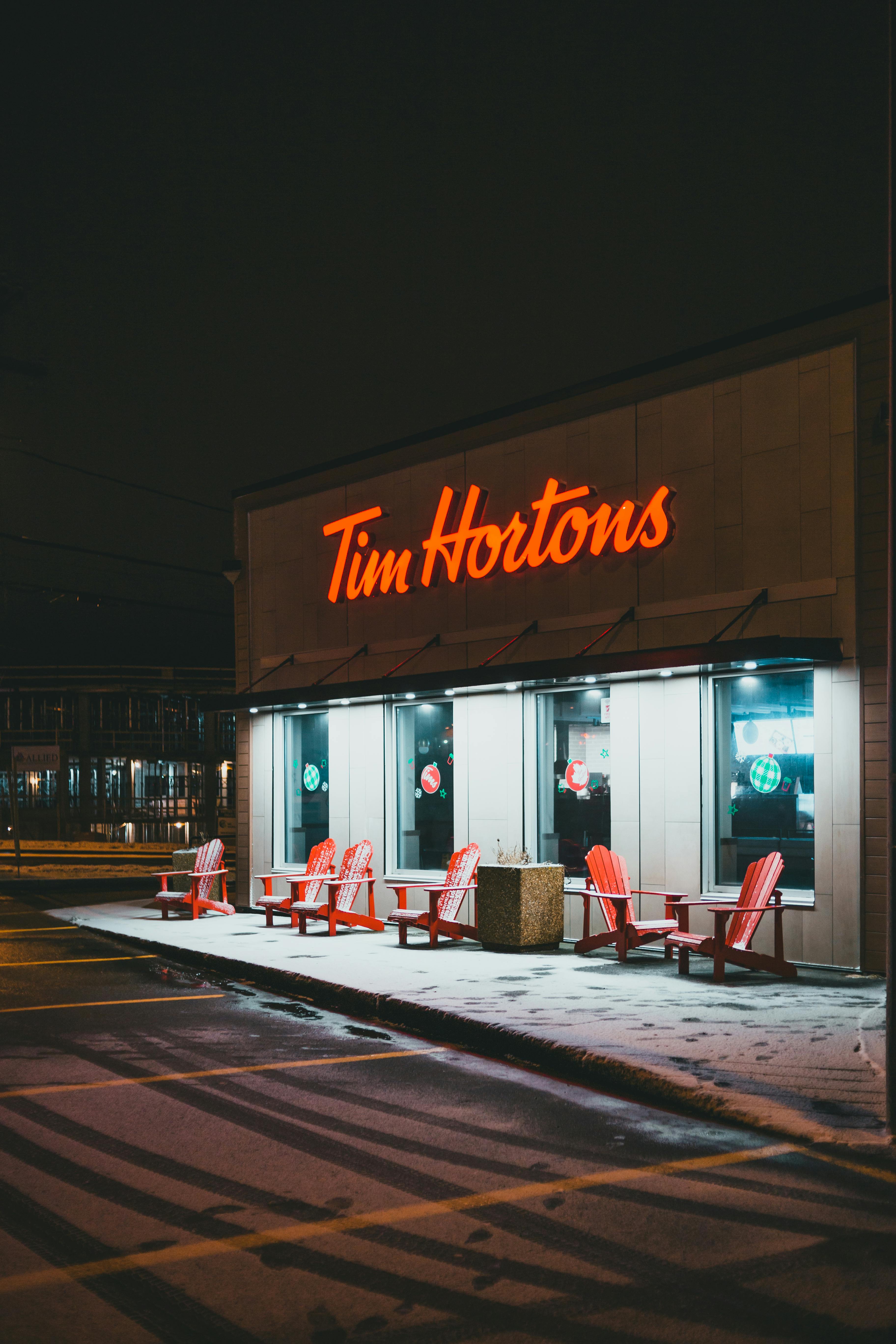 Modern restaurant building exterior in night town · Free Stock Photo