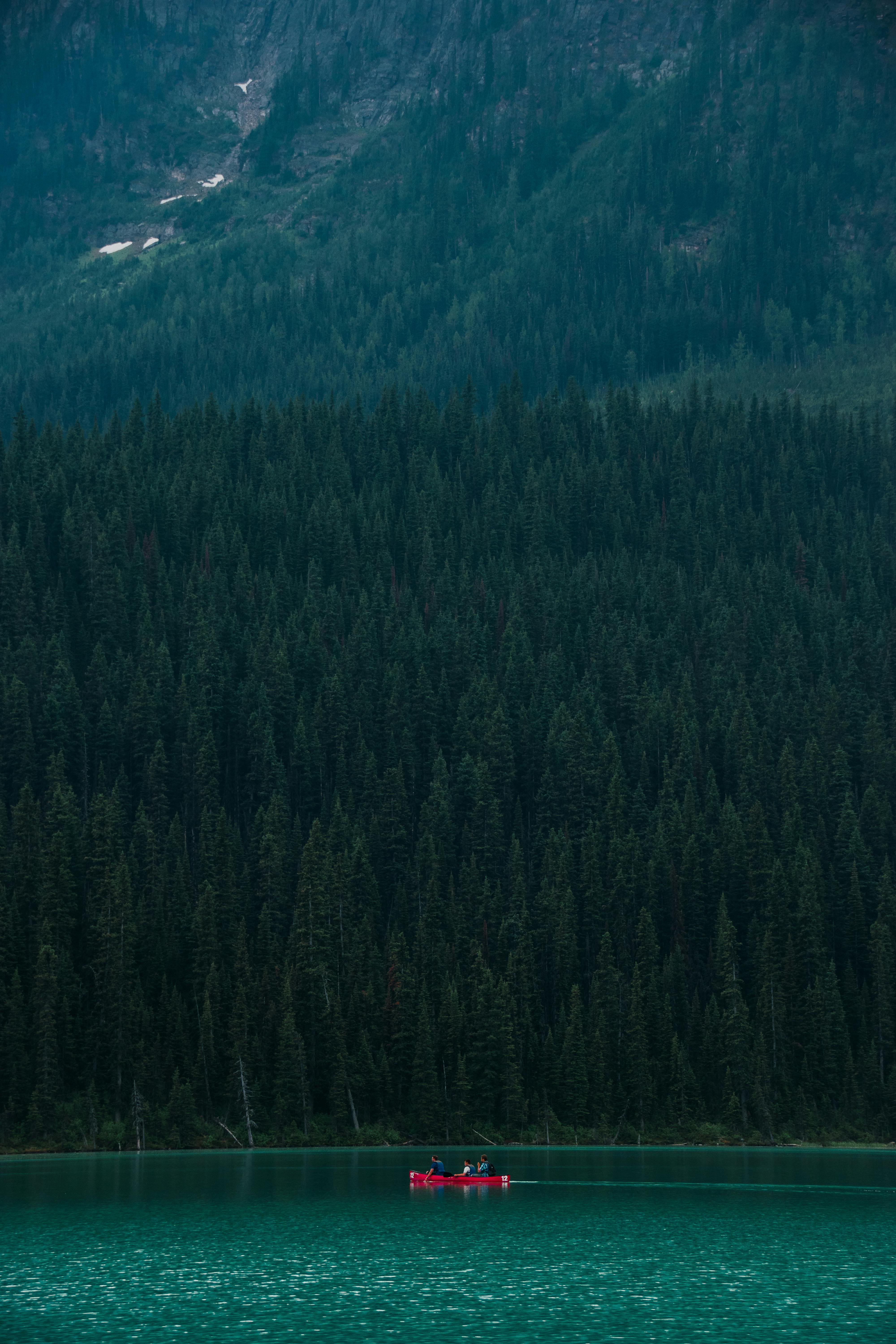 Boat floating on blue tranquil lake in verdant highlands · Free Stock Photo