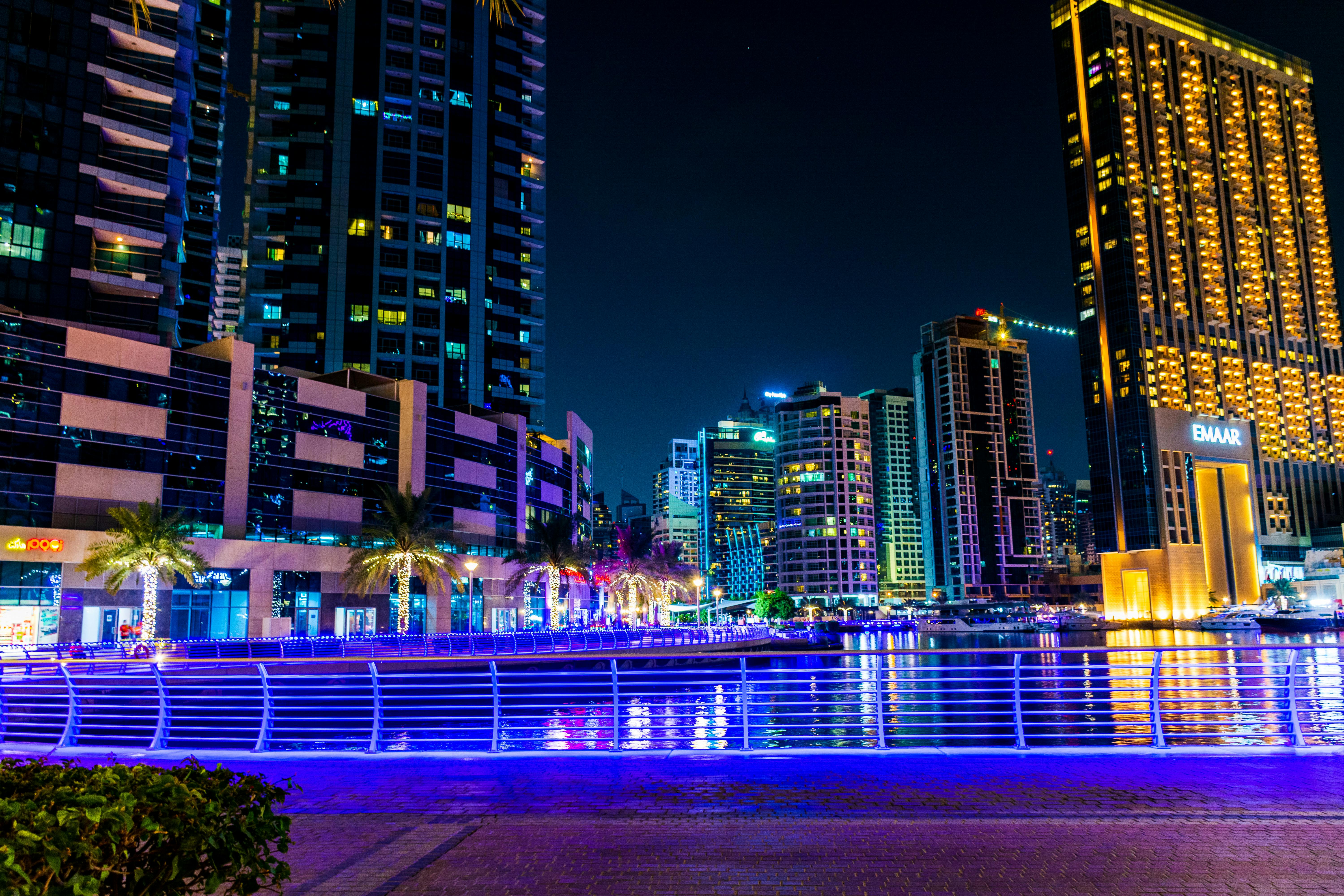 High-Rise Buildings at Night · Free Stock Photo