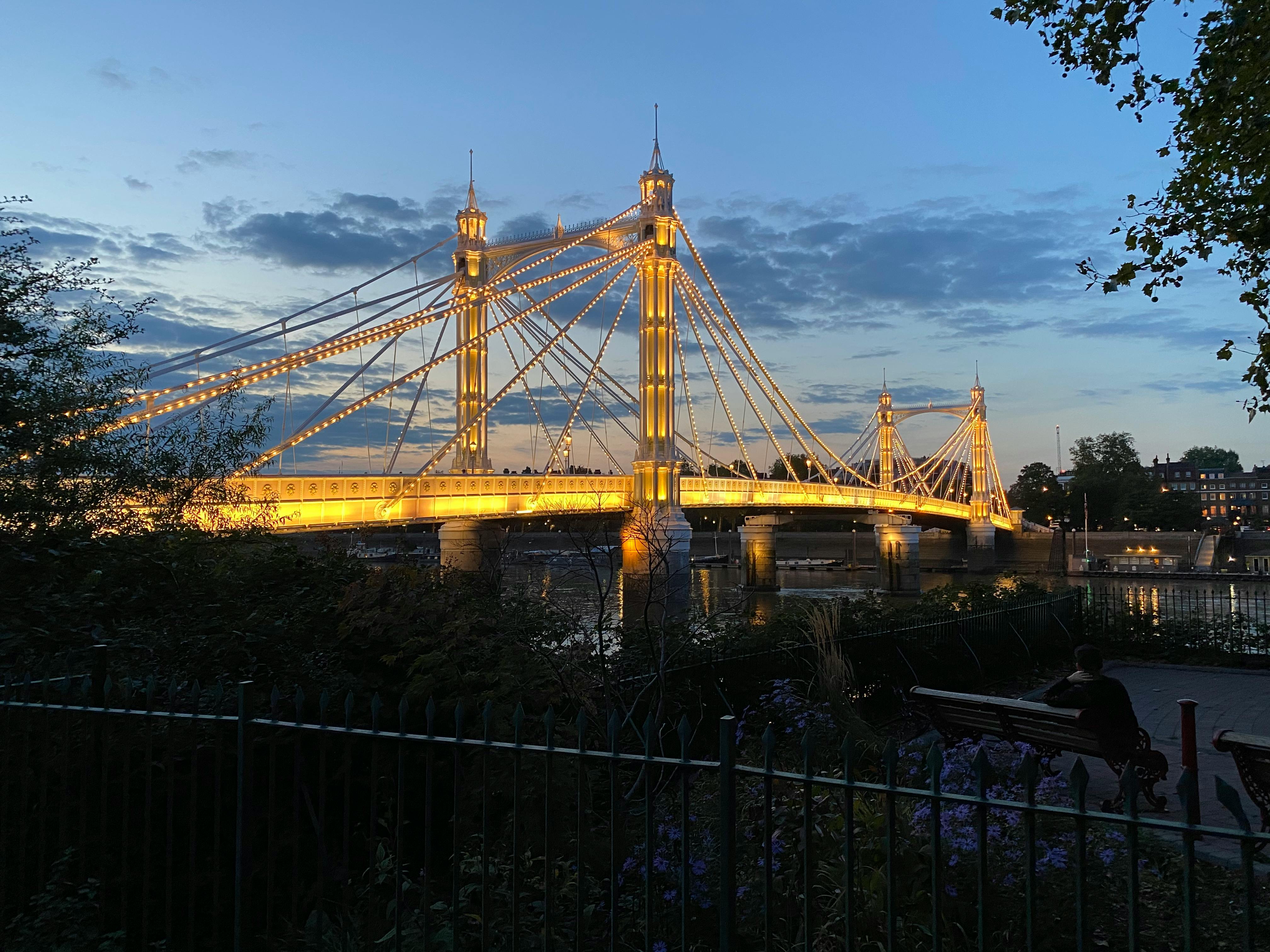 Lighted Suspension Bridge During Night · Free Stock Photo