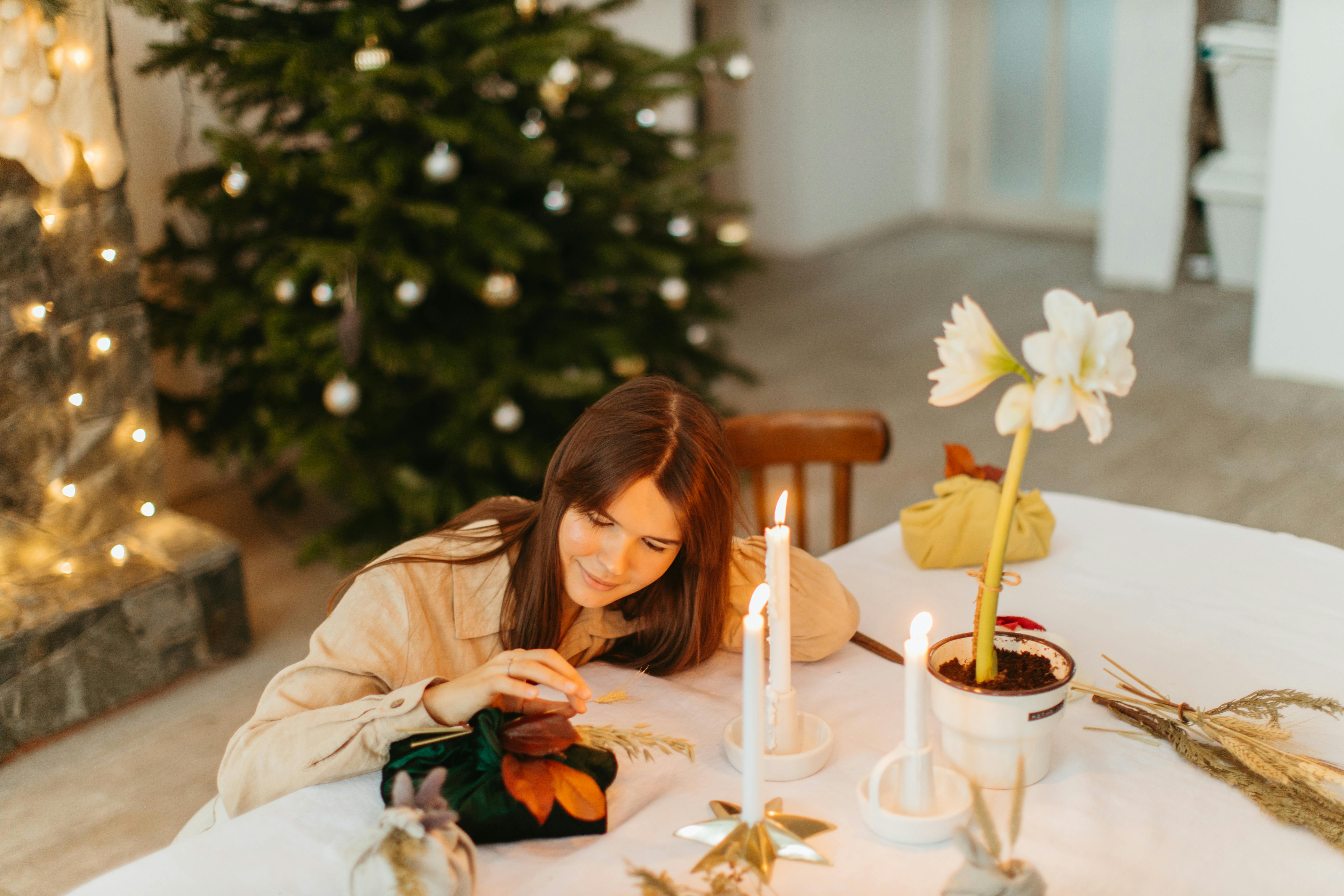 Woman Leaning on Table Top · Free Stock Photo