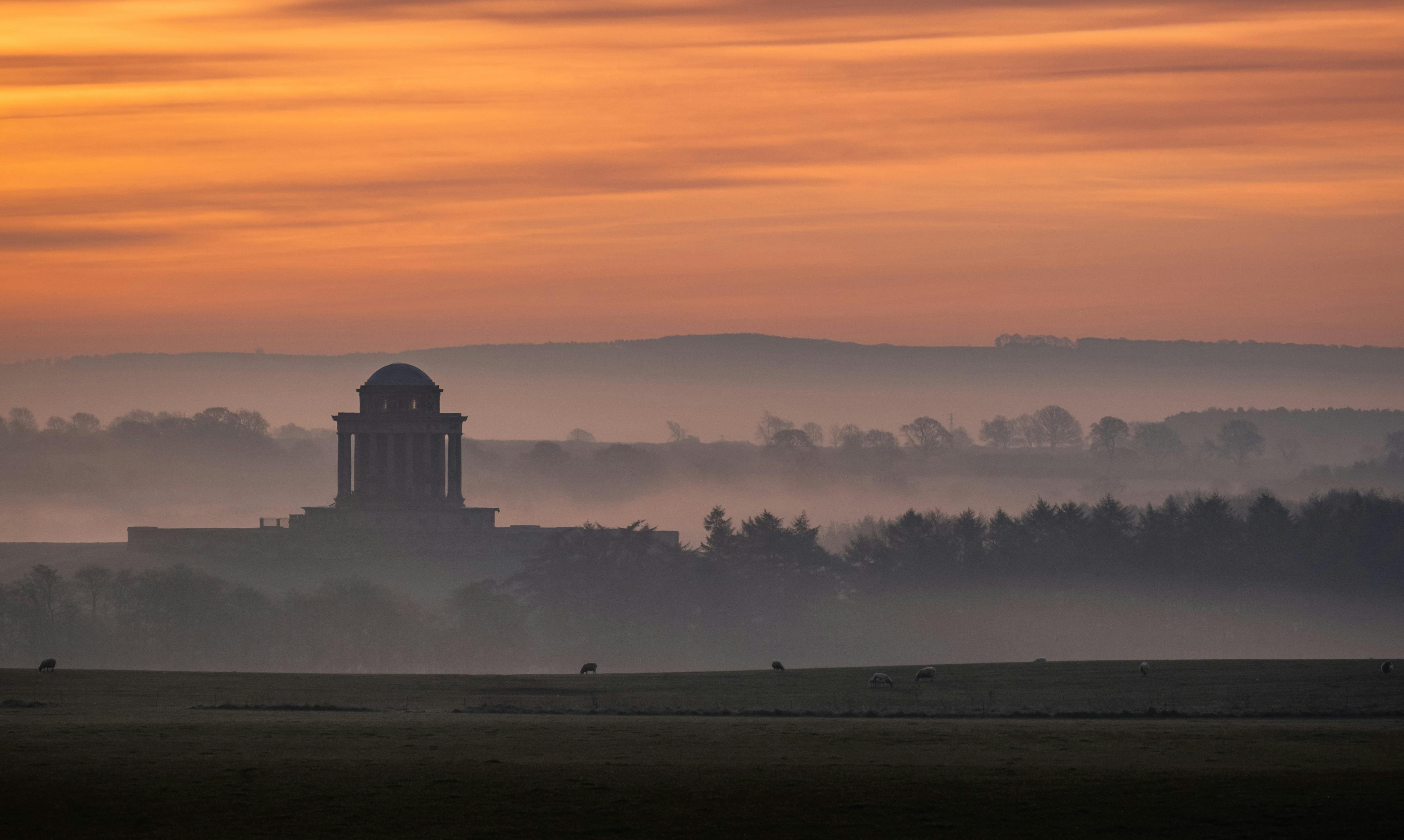 Countryside Field at Foggy Autumn Sunrise · Free Stock Photo