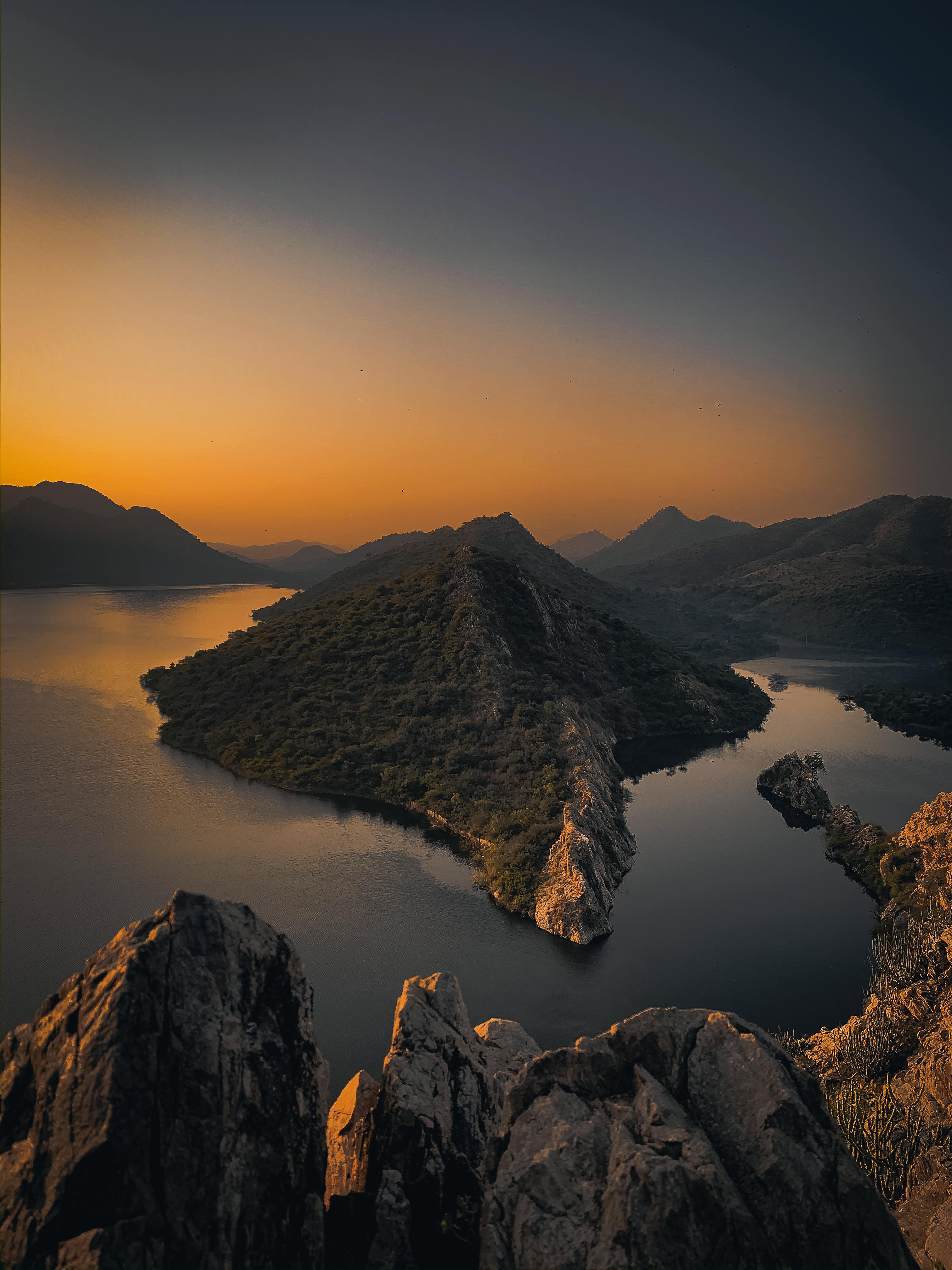 Aerial View of Landscape During Sunset · Free Stock Photo