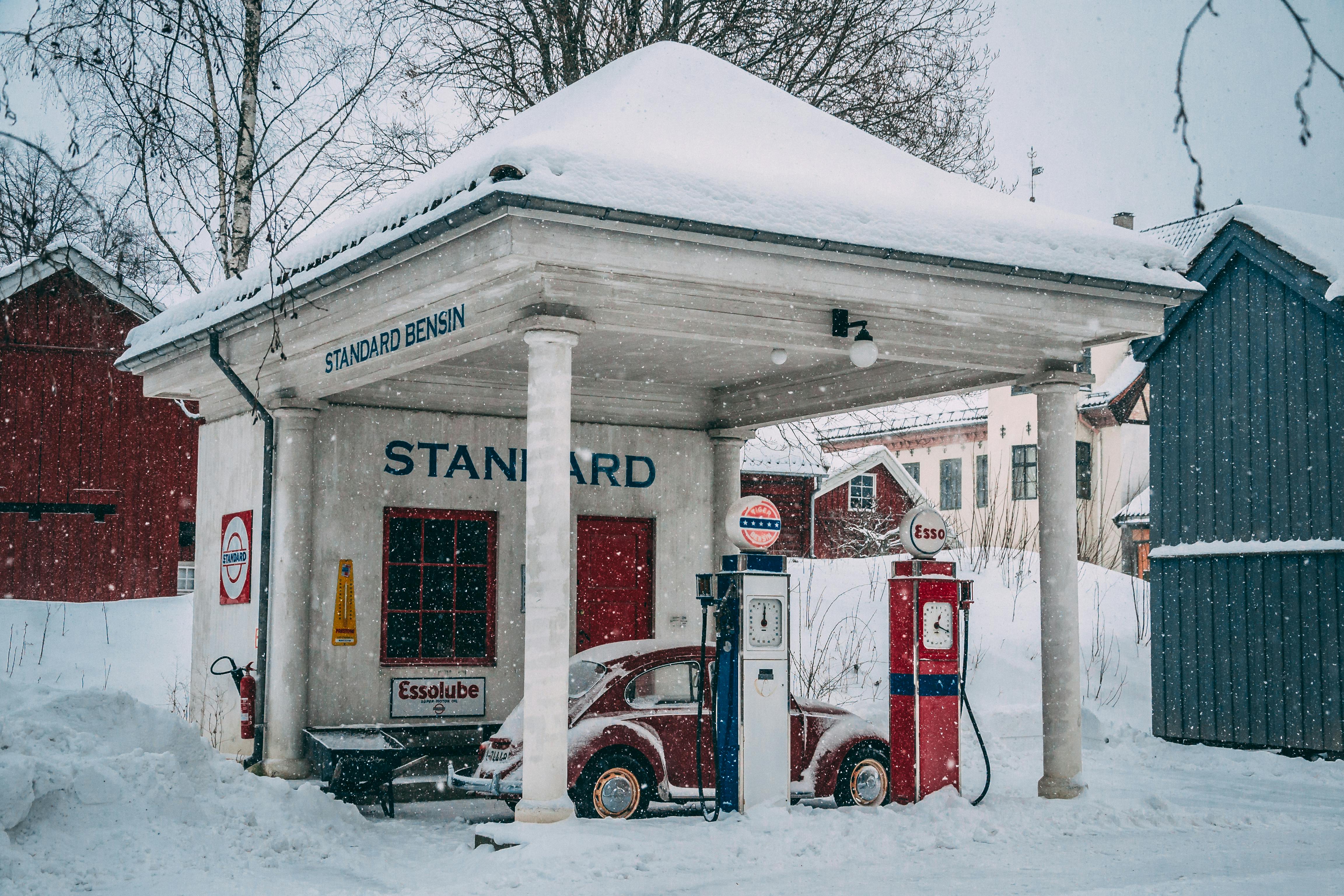 Snow Covered Gas Station · Free Stock Photo