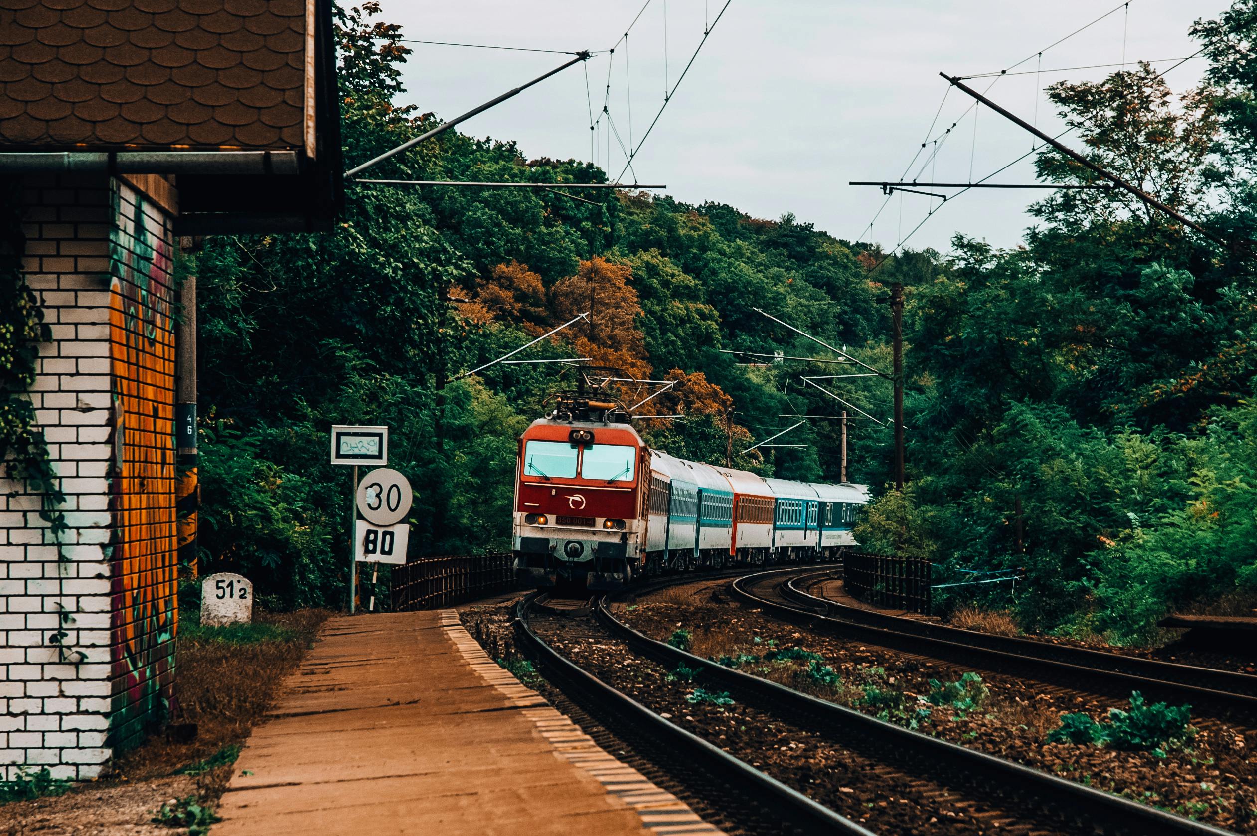 A Moving Train Between Green Trees at the Forest · Free Stock Photo