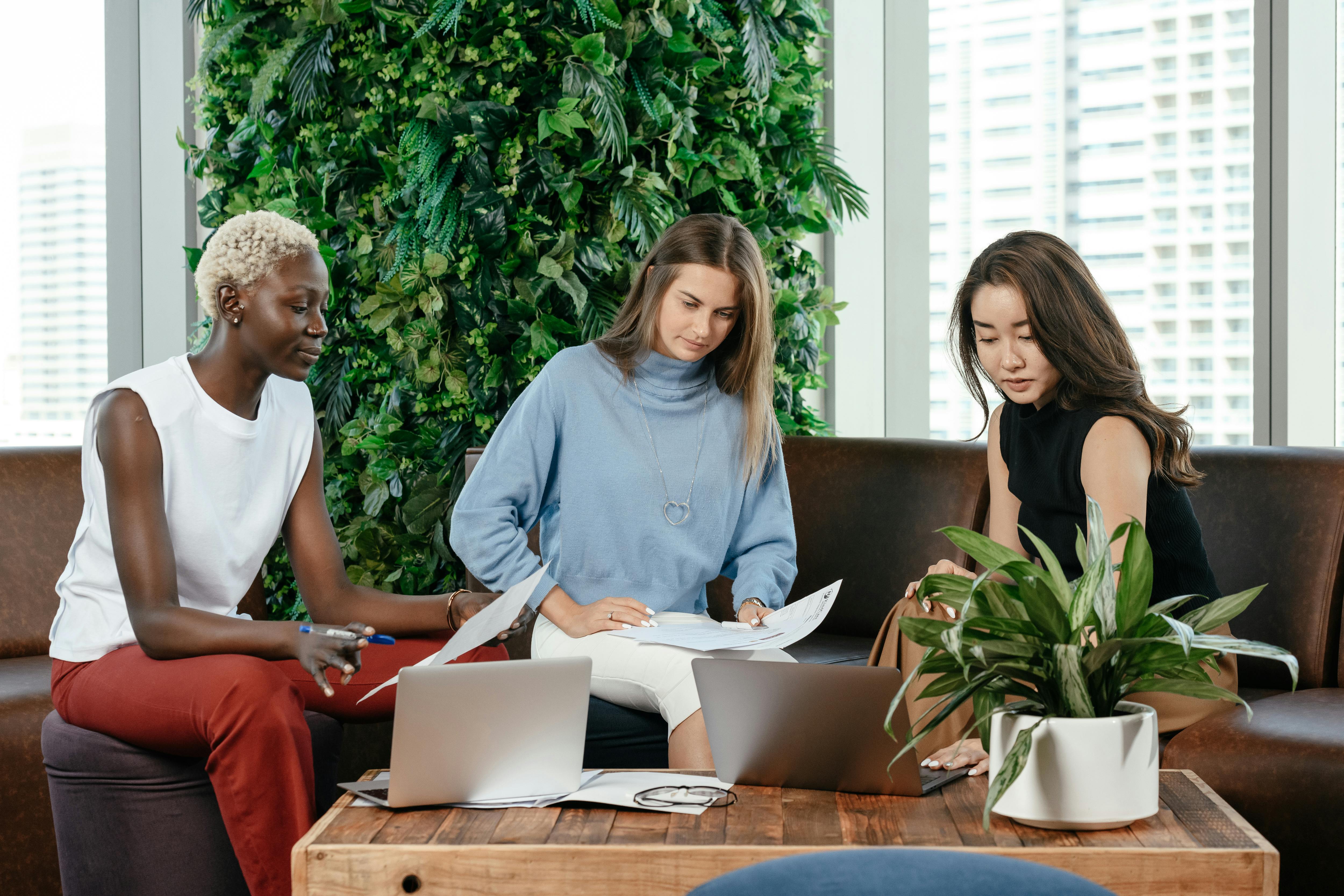 Diverse women working together at table with laptops · Free Stock Photo