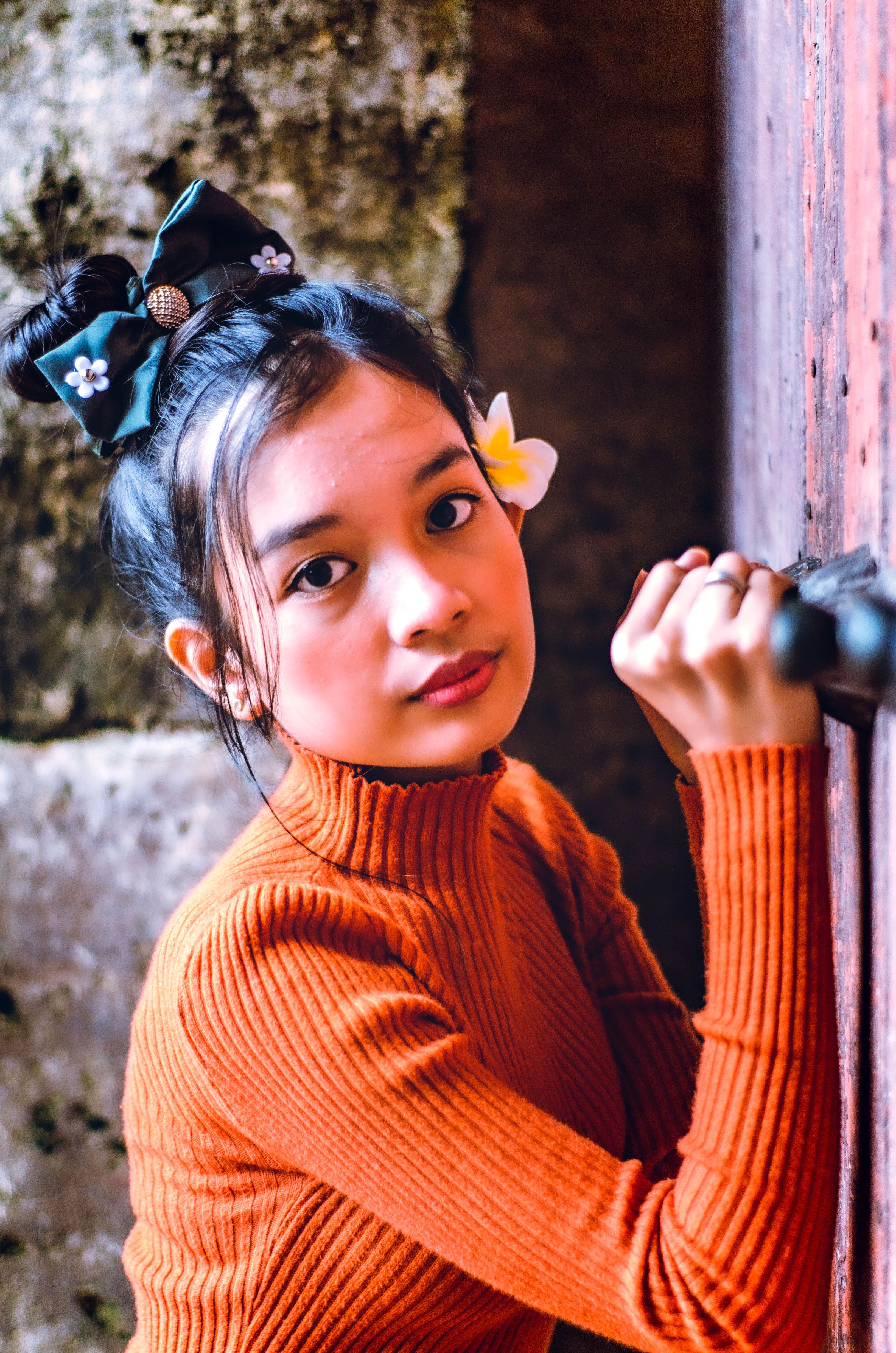 Girl Wearing Orange Sweater · Free Stock Photo