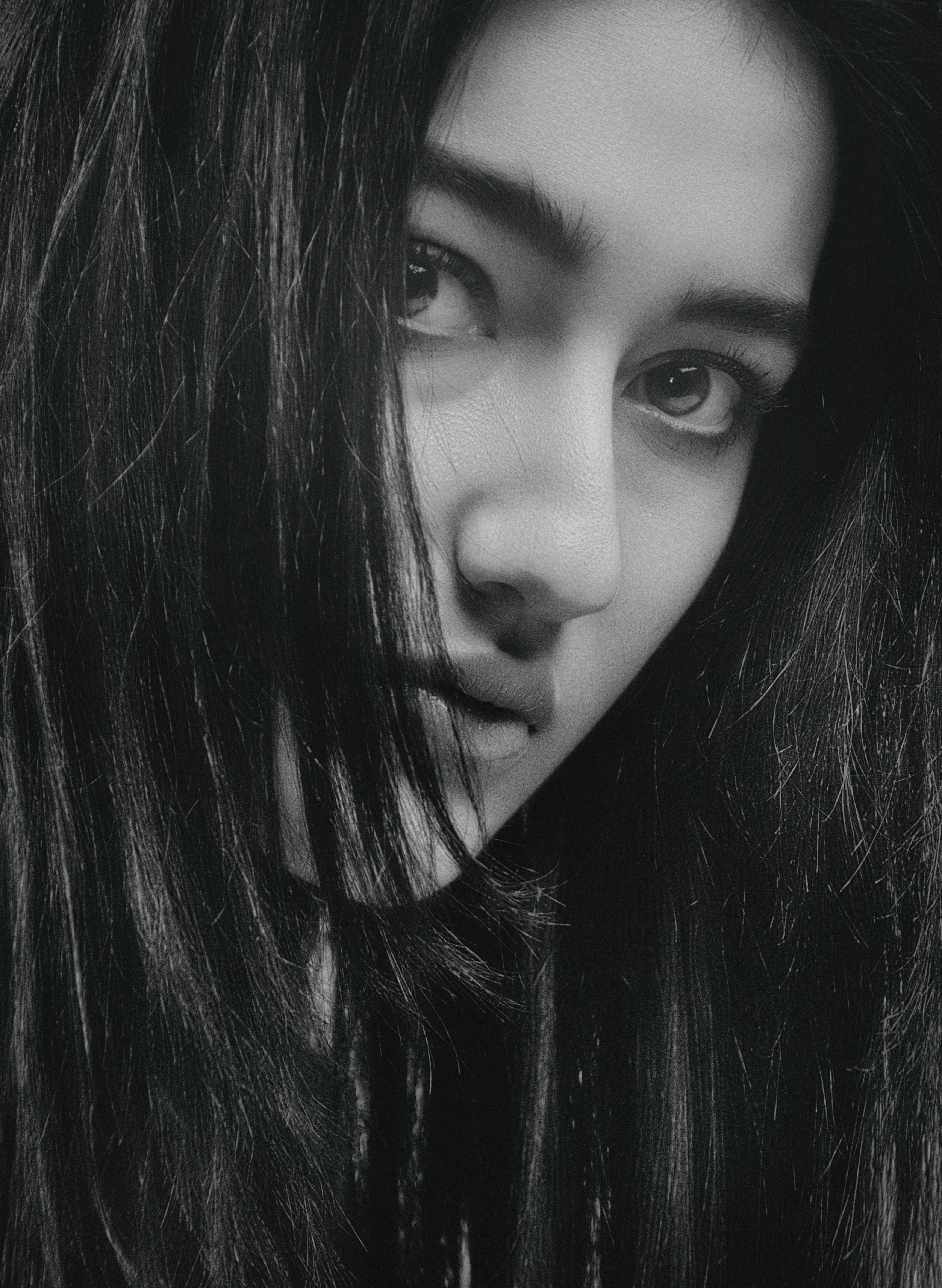 Woman's Face in Grayscale · Free Stock Photo