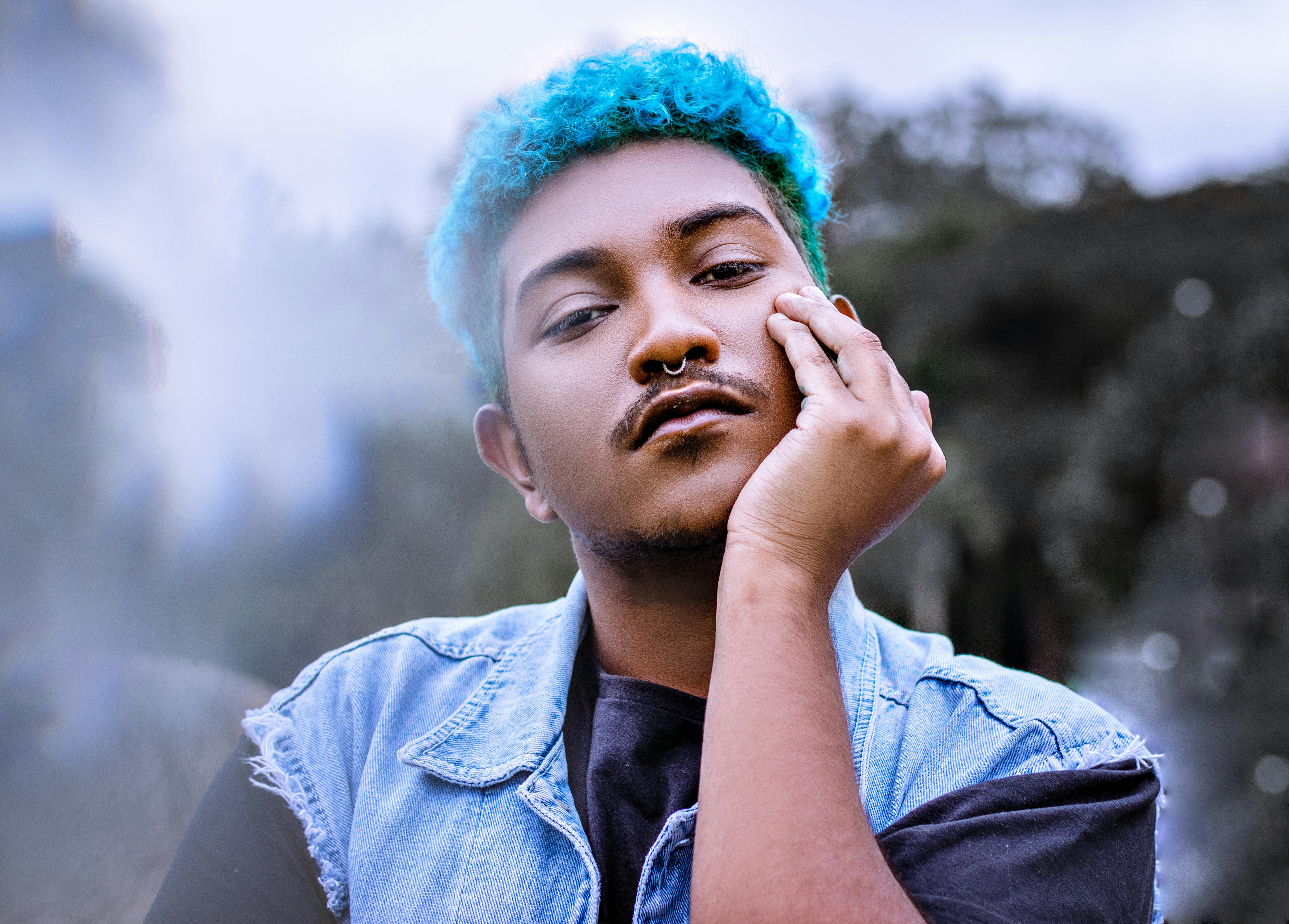 Headshot of a Man with Blue Hair and Nose Ring · Free Stock Photo