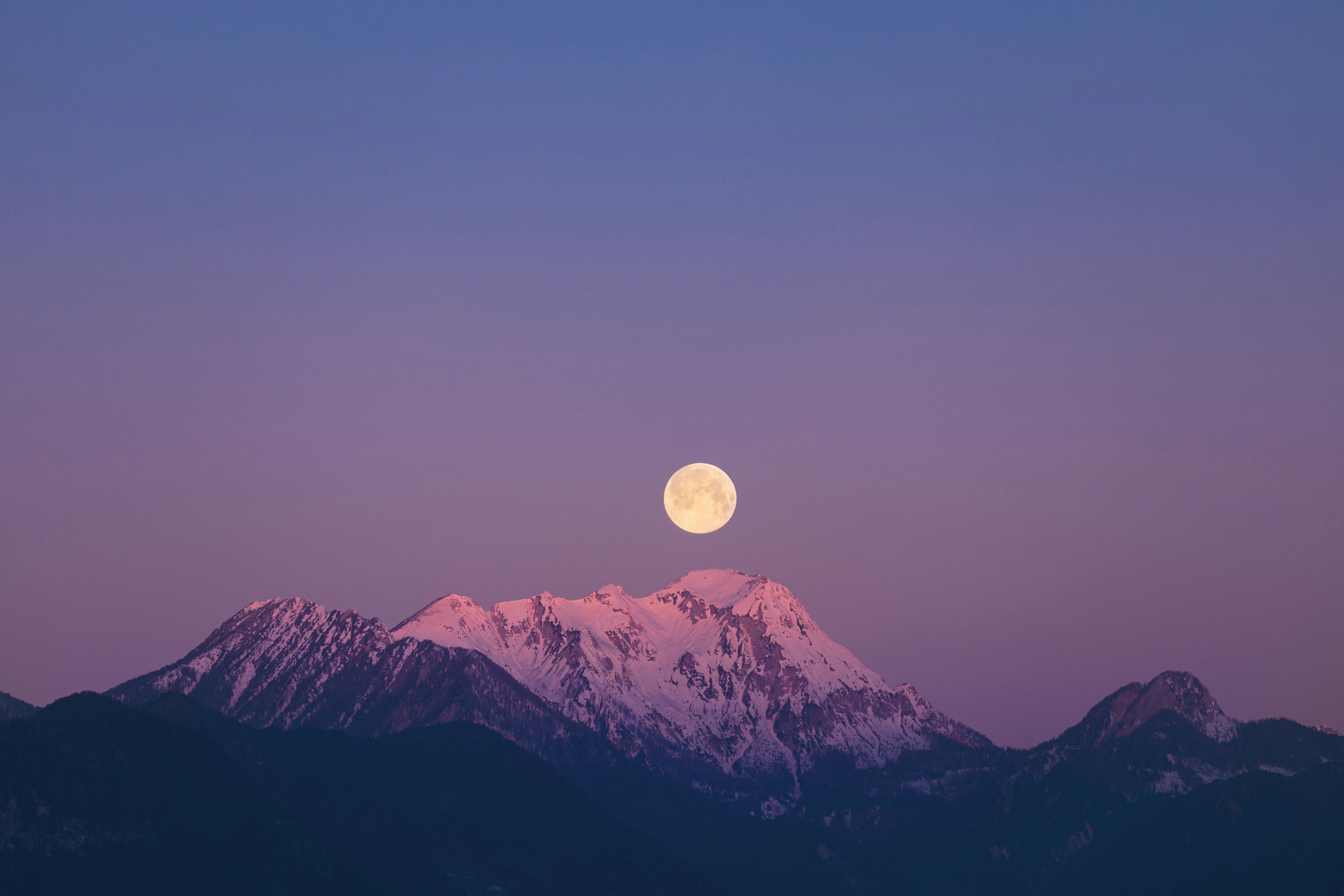 Full Moon Over Snow Covered Mountain · Free Stock Photo