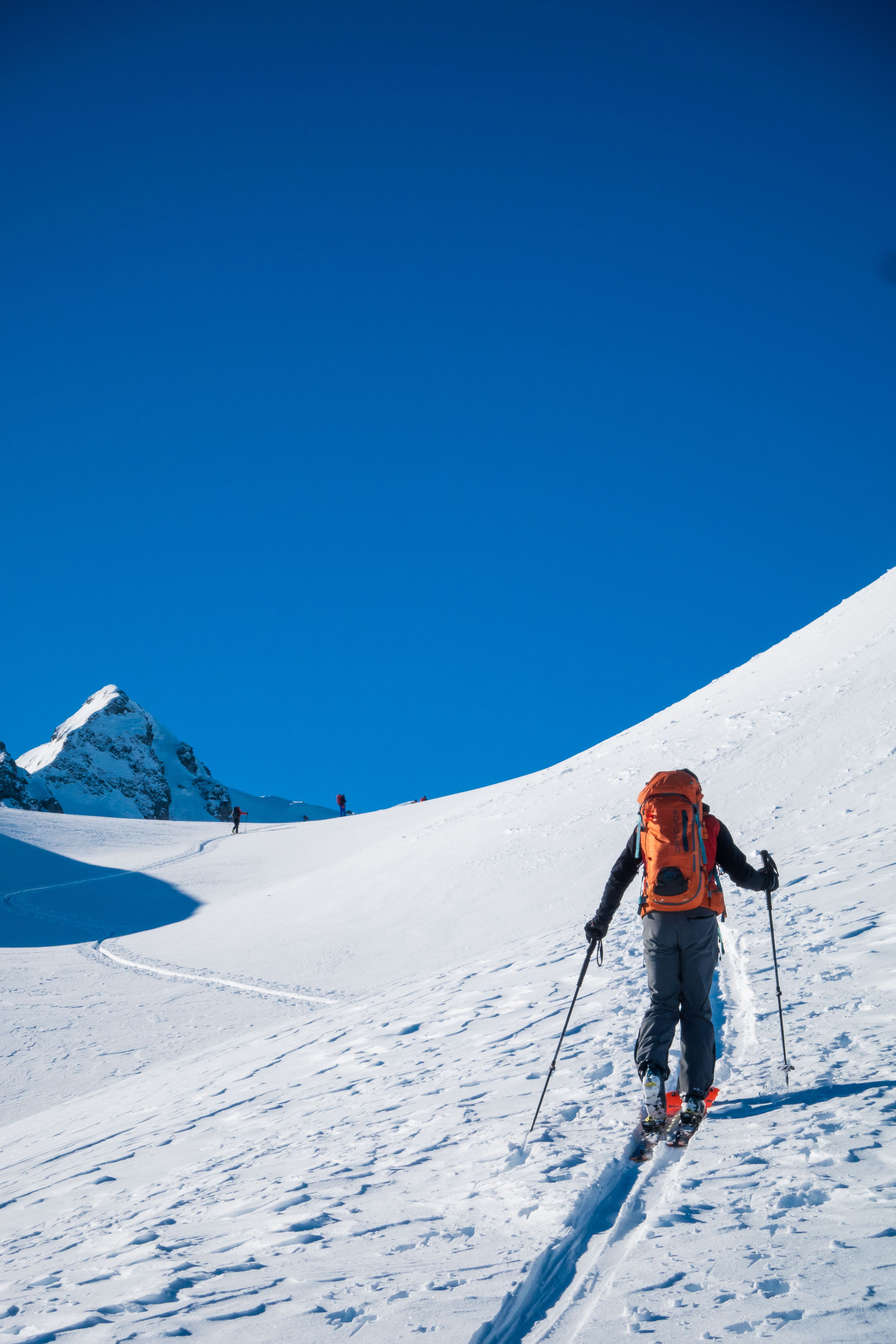 Person Going Up a Mountain with Skis on Shoulder · Free Stock Photo