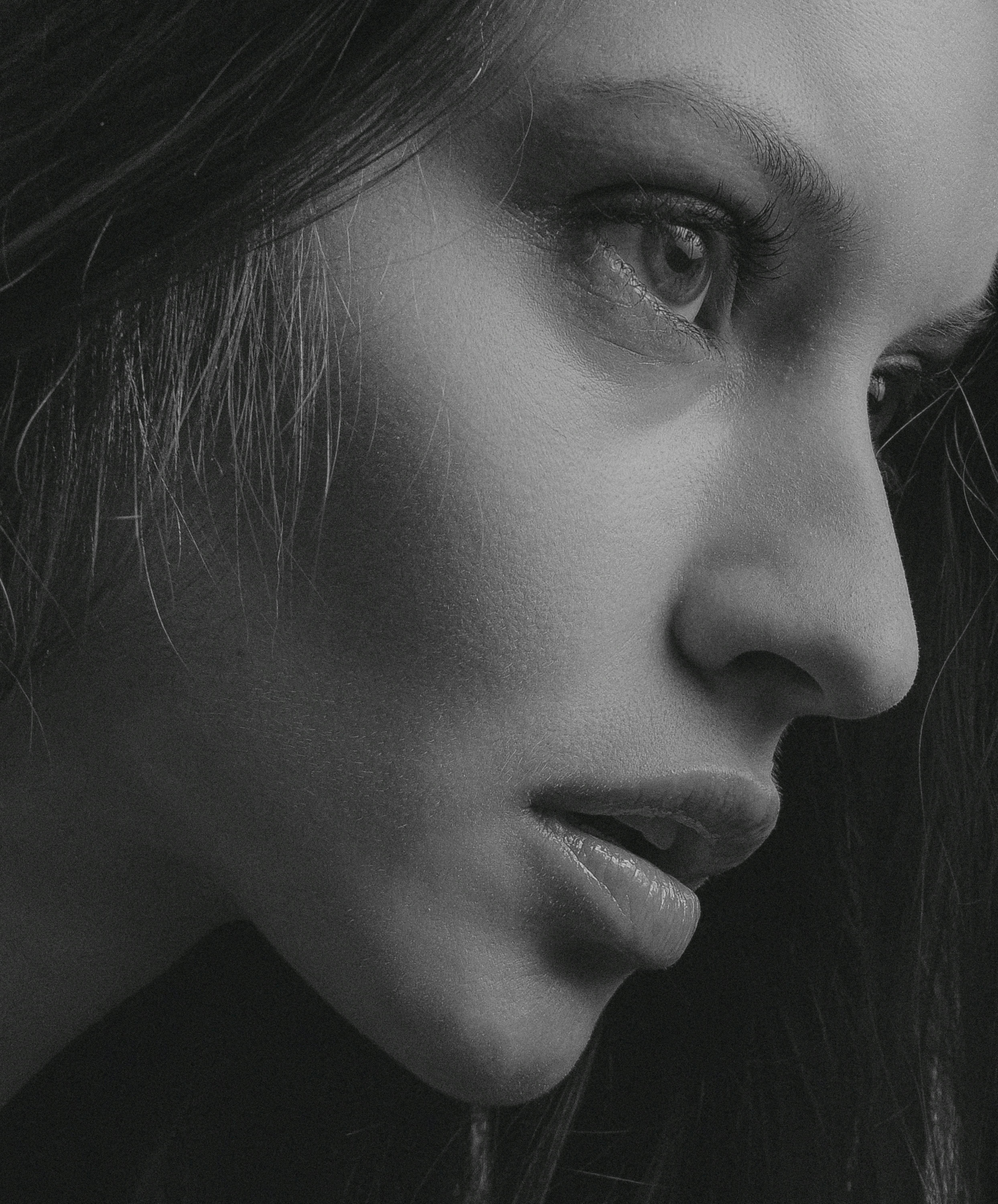 Grayscale Photography of Woman's Face · Free Stock Photo