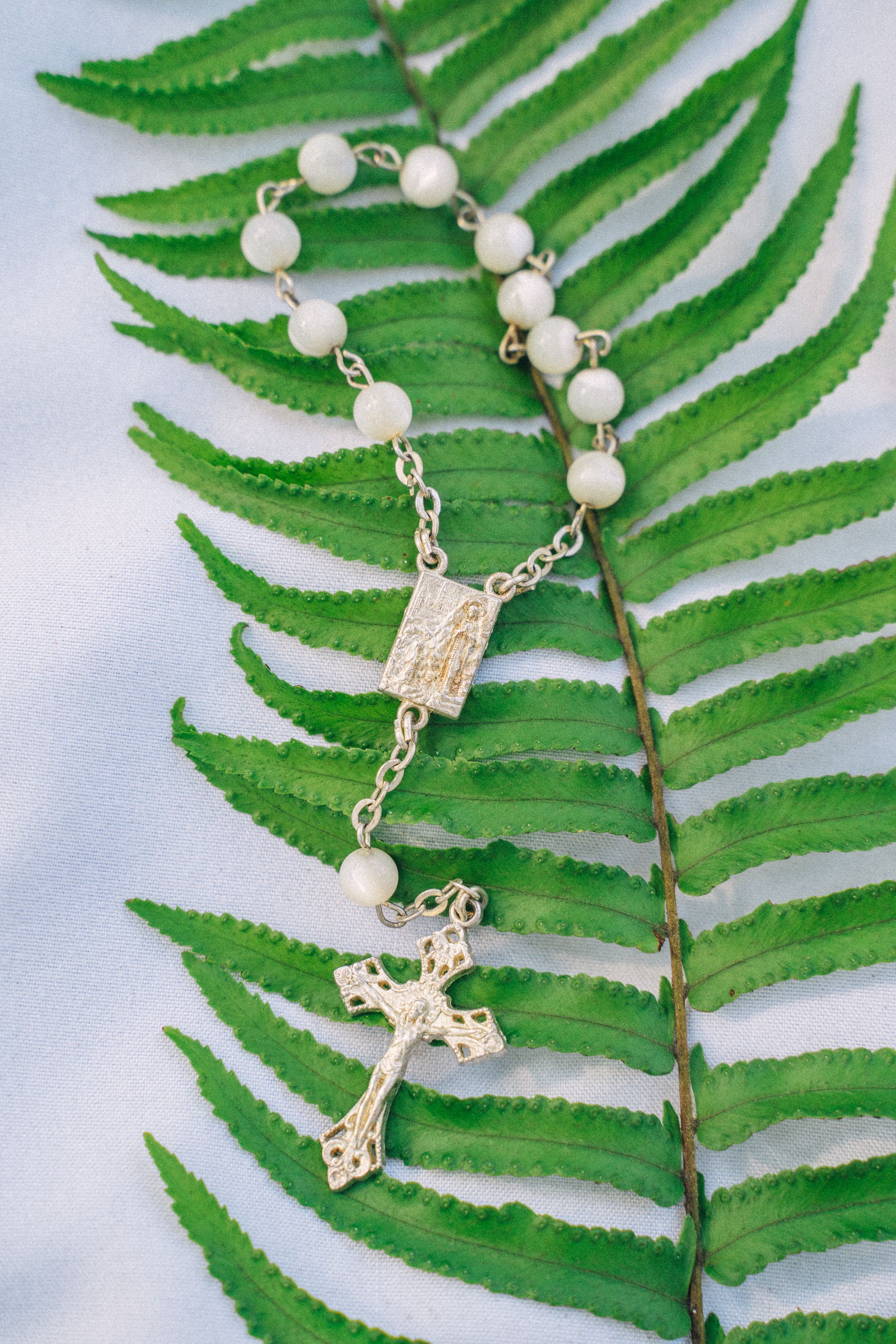 Close-up Shot of Healing Crystal and Rosary on Green Fern Leaf · Free ...