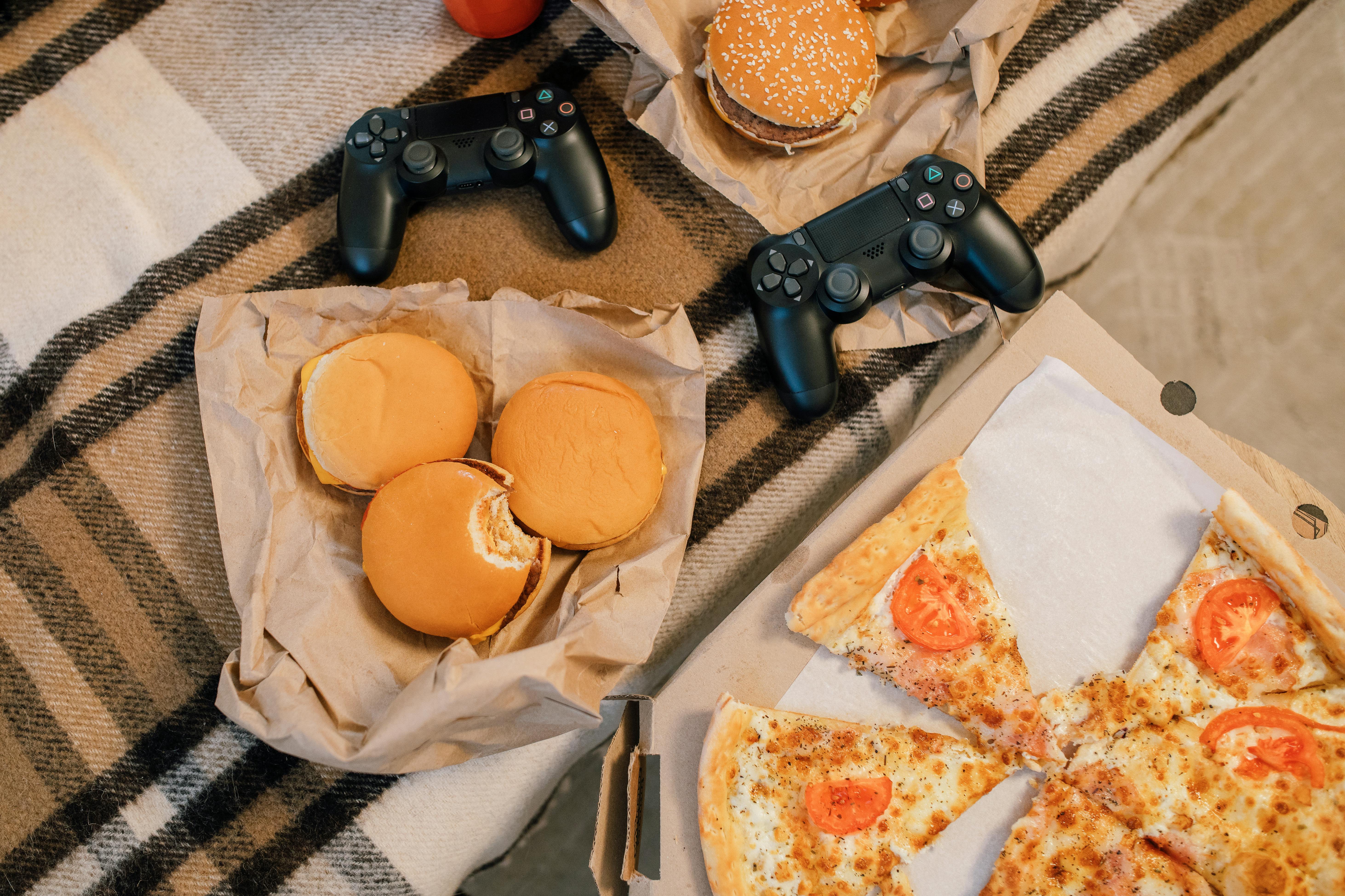 Pizza, Hamburgers and PlayStation Controllers · Free Stock Photo